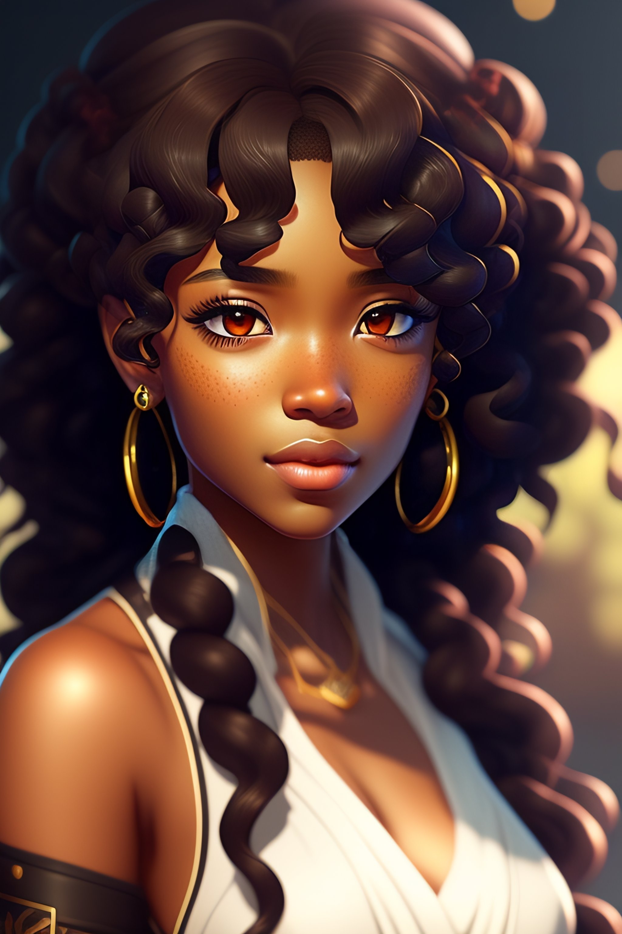 Lexica - Anime portrait of brown girl with black curly hair, anime ...