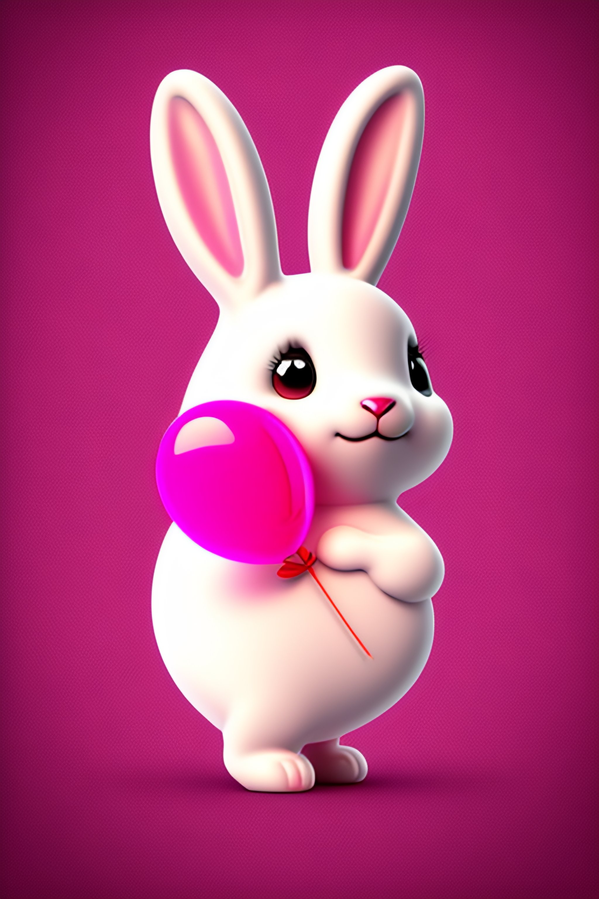 Lexica - Cute little pink bunny with a balloon create as a vector art
