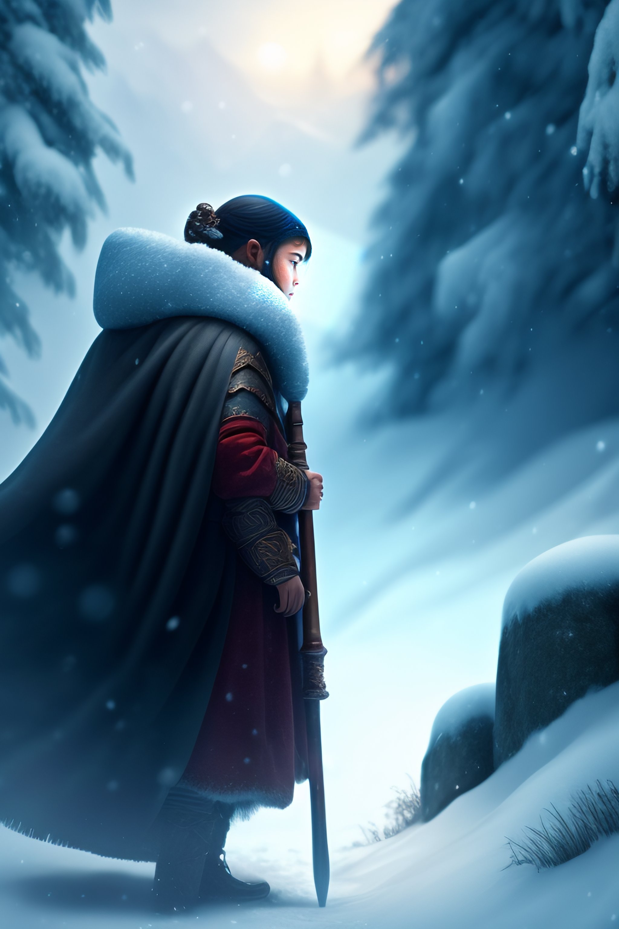 Lexica - Young mage, trapped in winter land, fantasy setting, wide shot ...
