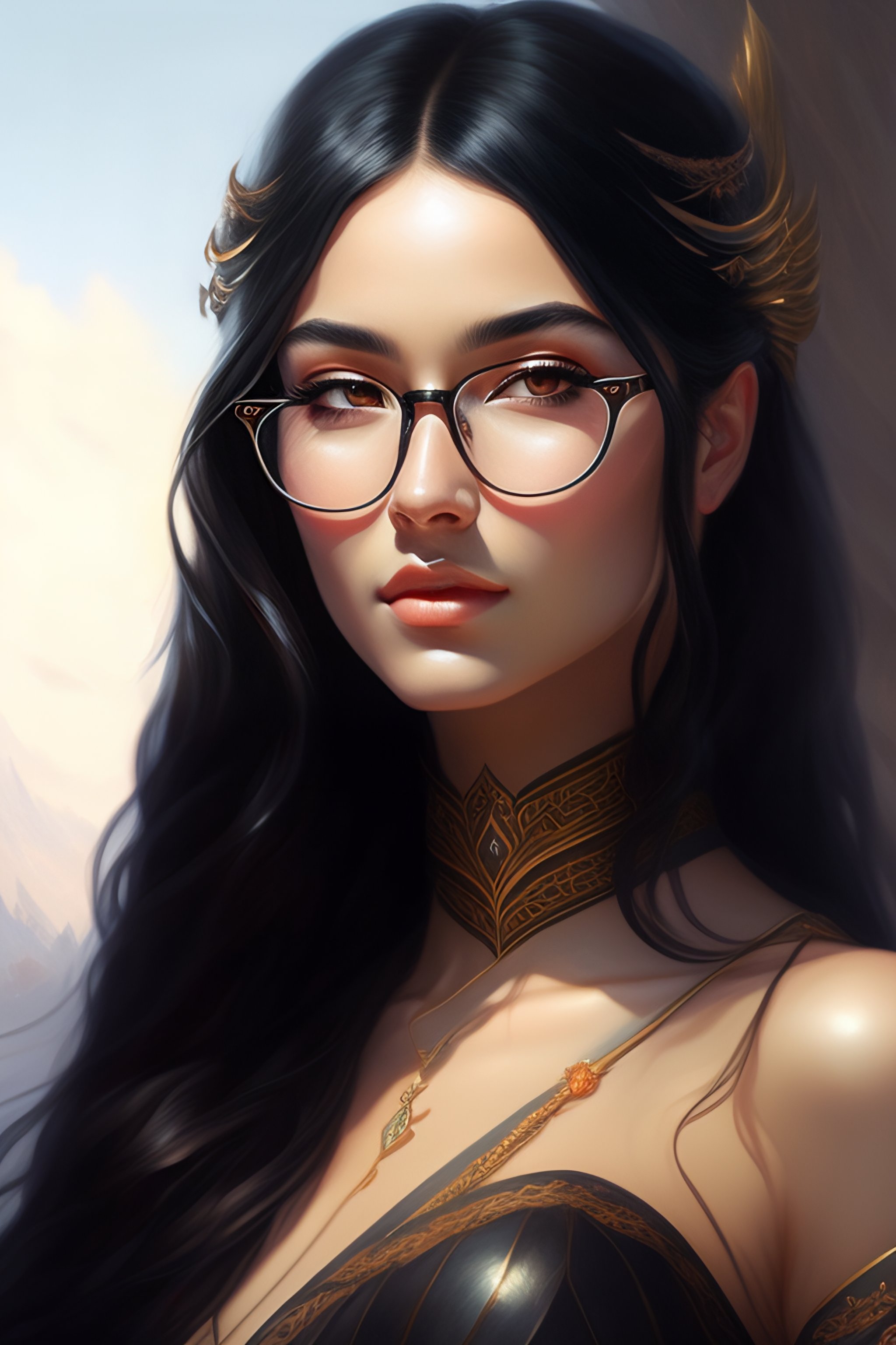 Lexica - Girl with long straight black hair, fantasy style, portrait ...