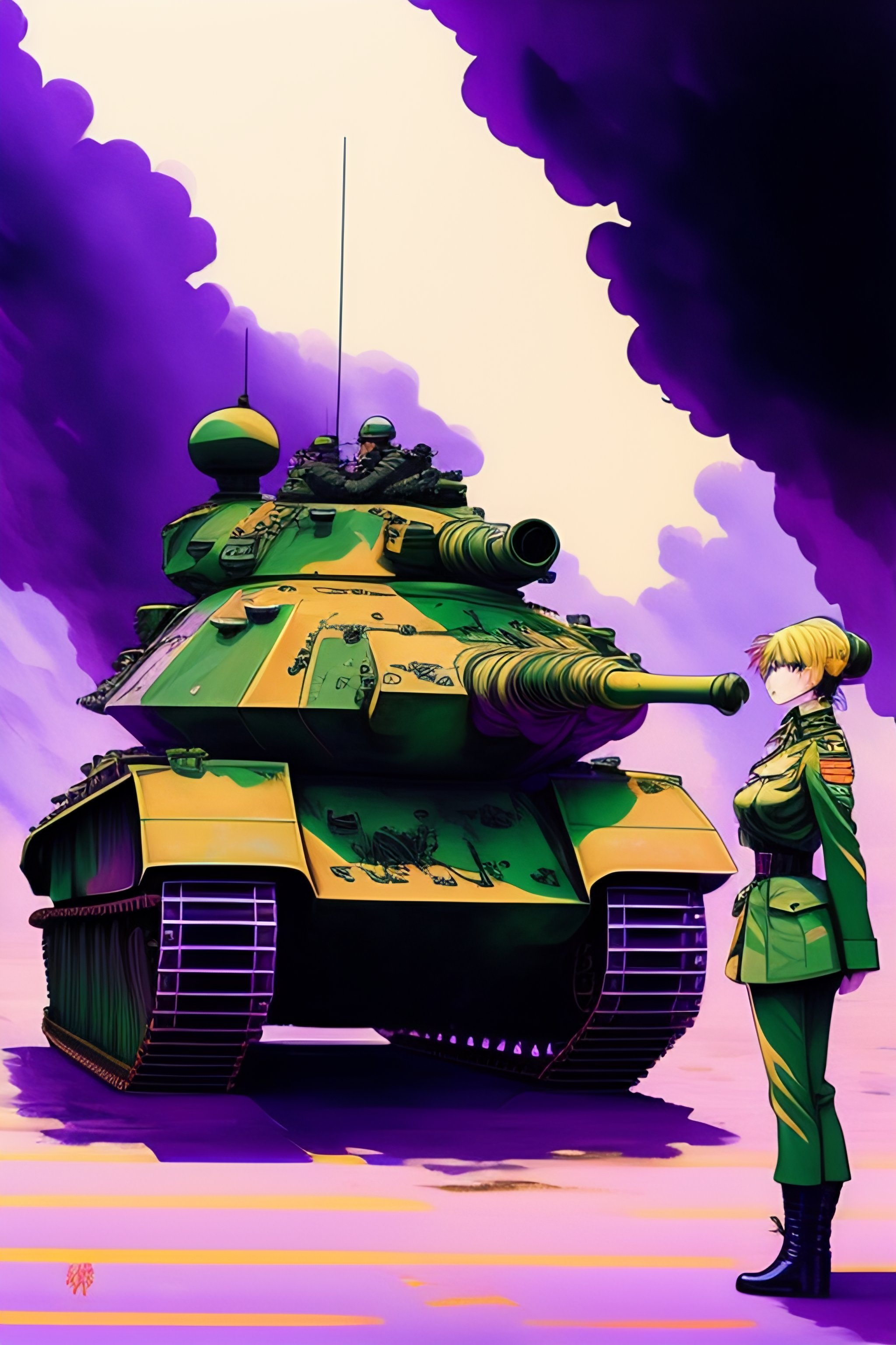 Lexica - Vintage 90's anime style. cluttered tank interior; military ...
