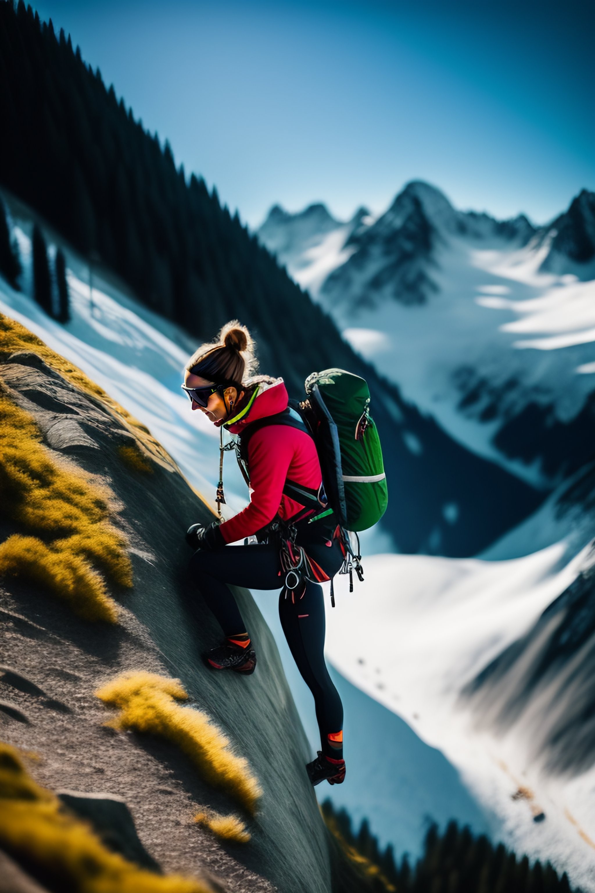 Lexica - A german woman who is a free climber scaling a mountain in the ...