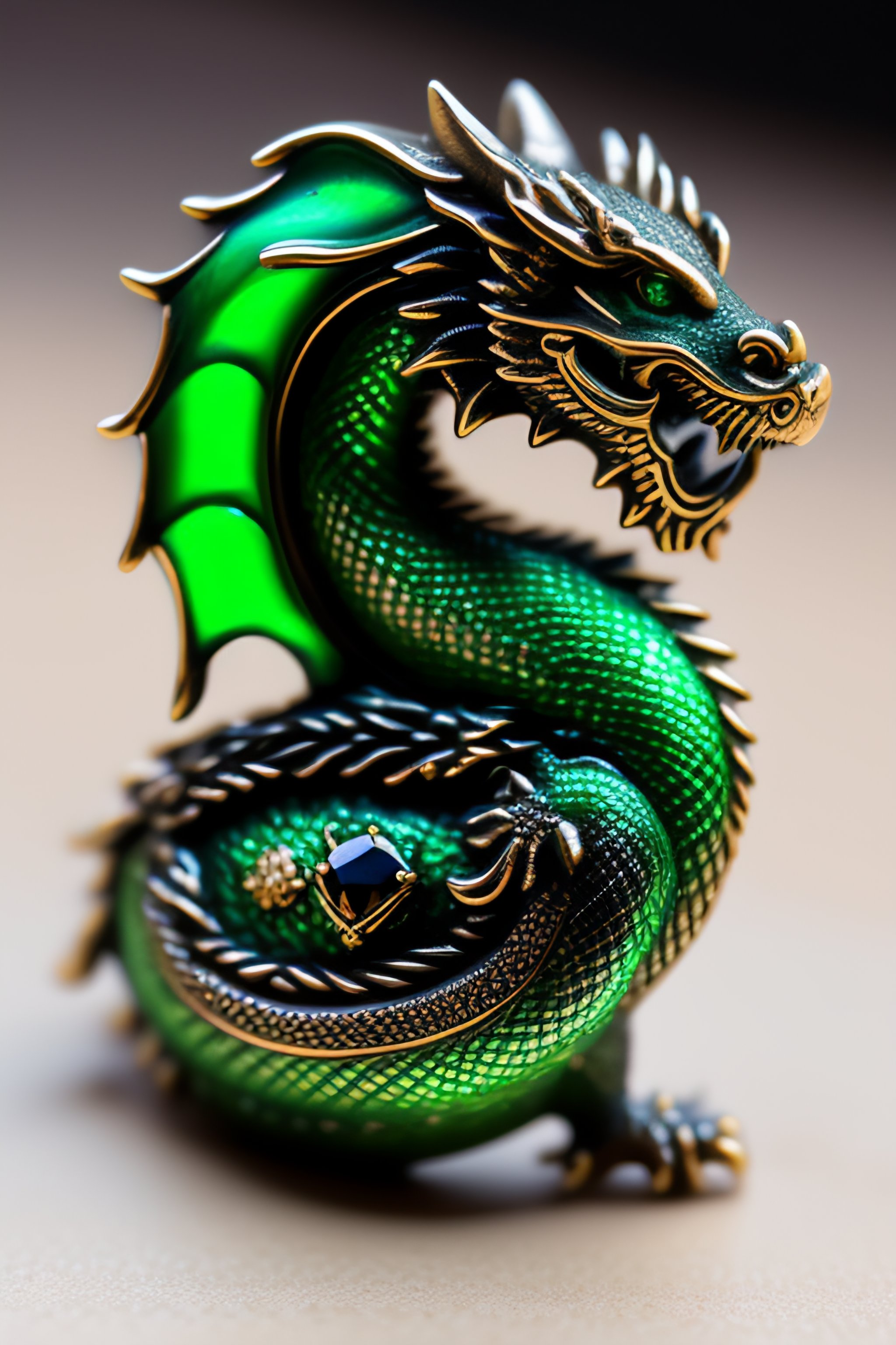 Lexica - Intricate dragon brooch with emerald belly and ruby etched in ...