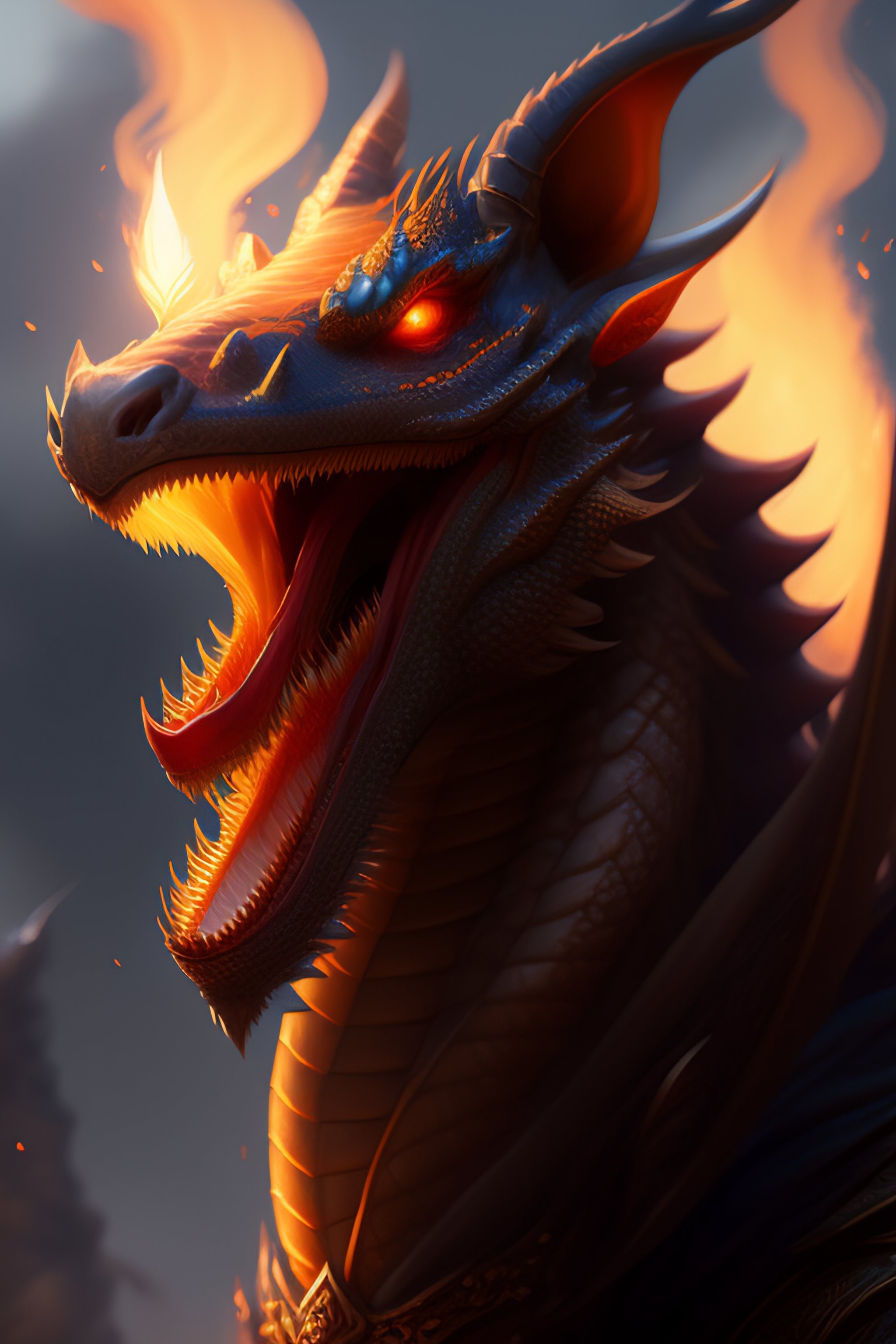 Lexica - A detailed portrait of dragon breathing fire, illustrator, by ...
