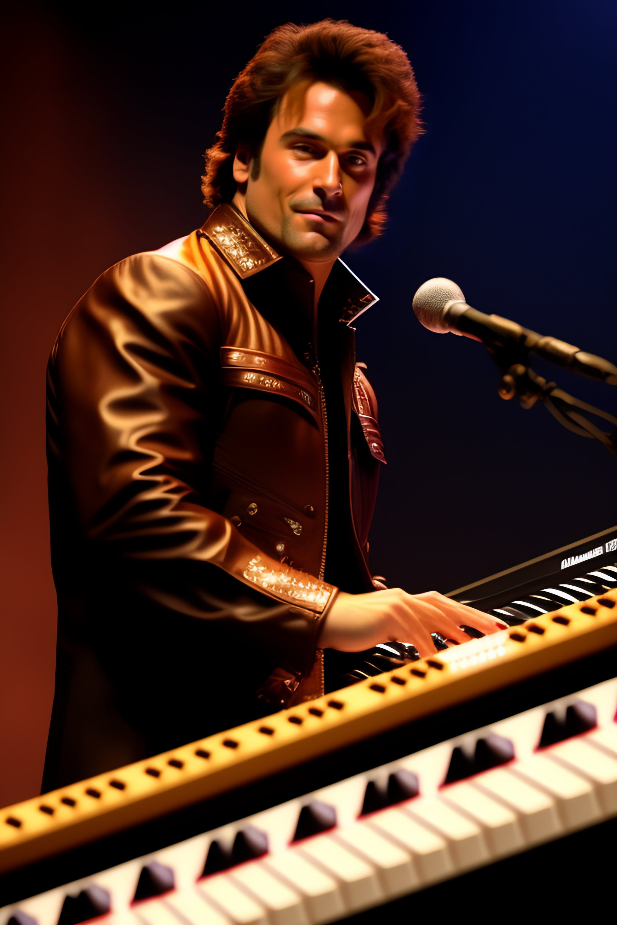 Lexica - Rock man keyboardist on a stage. He is Caucasian with short ...