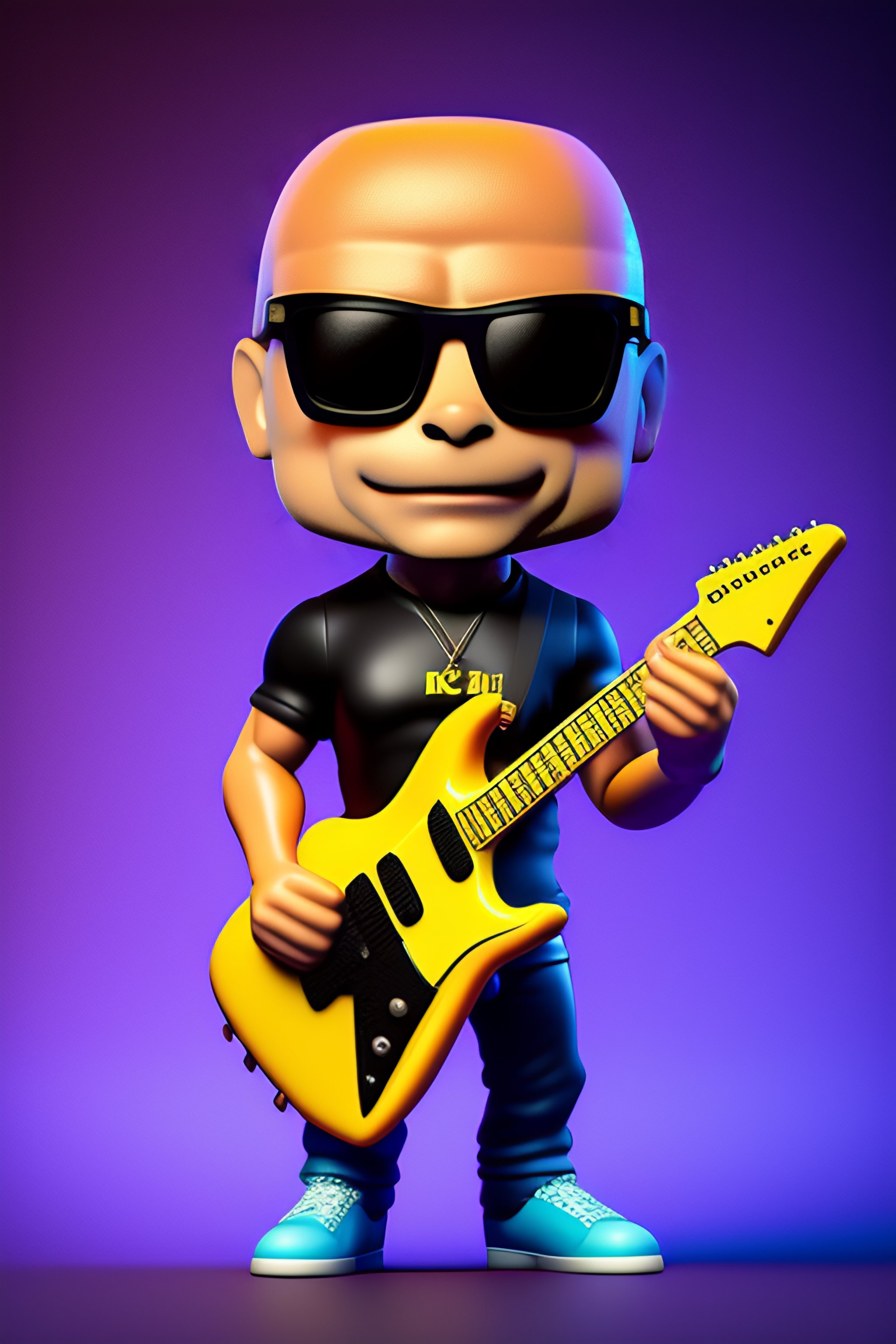 Lexica - Full body 3d render of funko pop joe satriani with a guitar