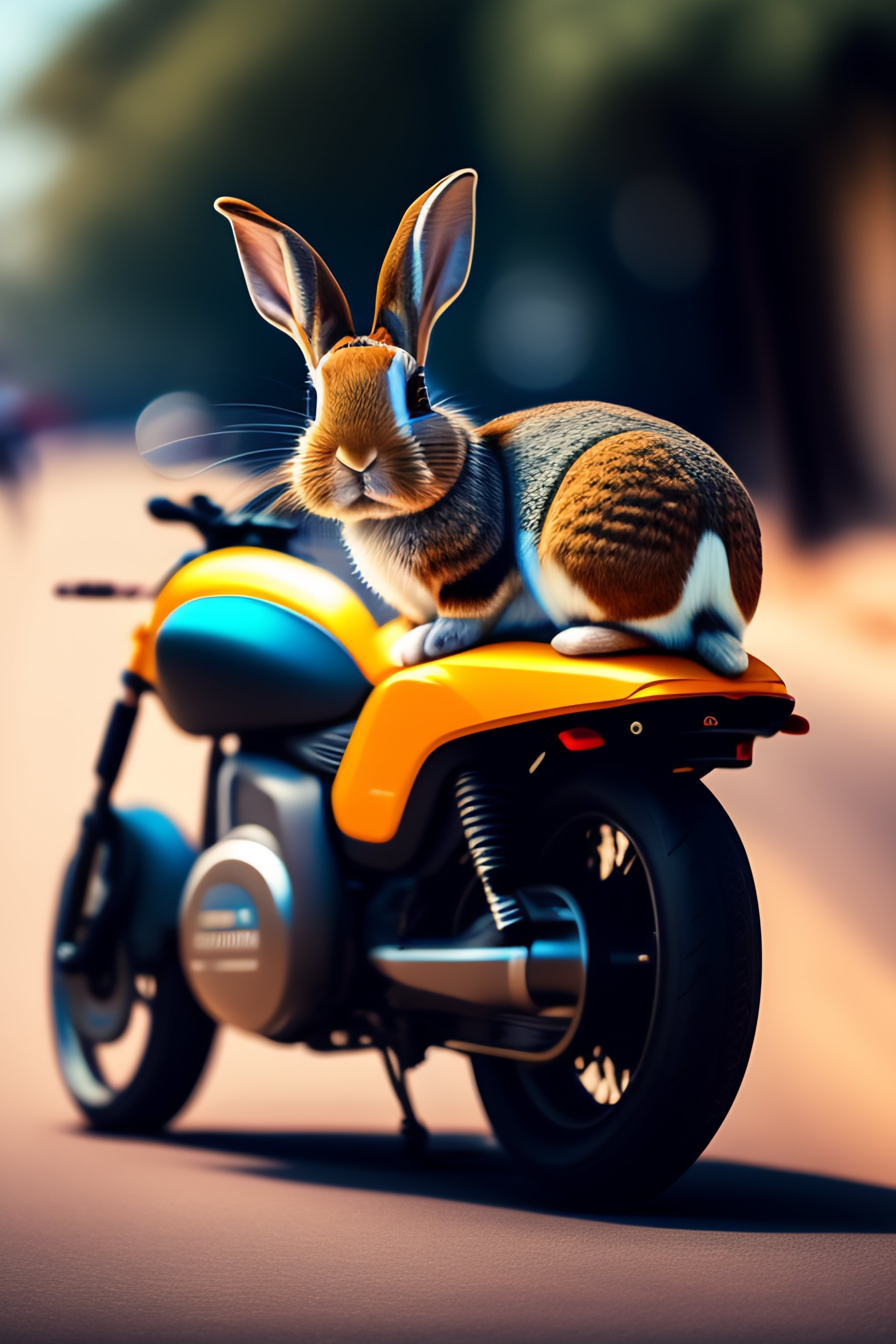 Lexica - Hd Shot of a rabbit riding a power bike in the streets of ...