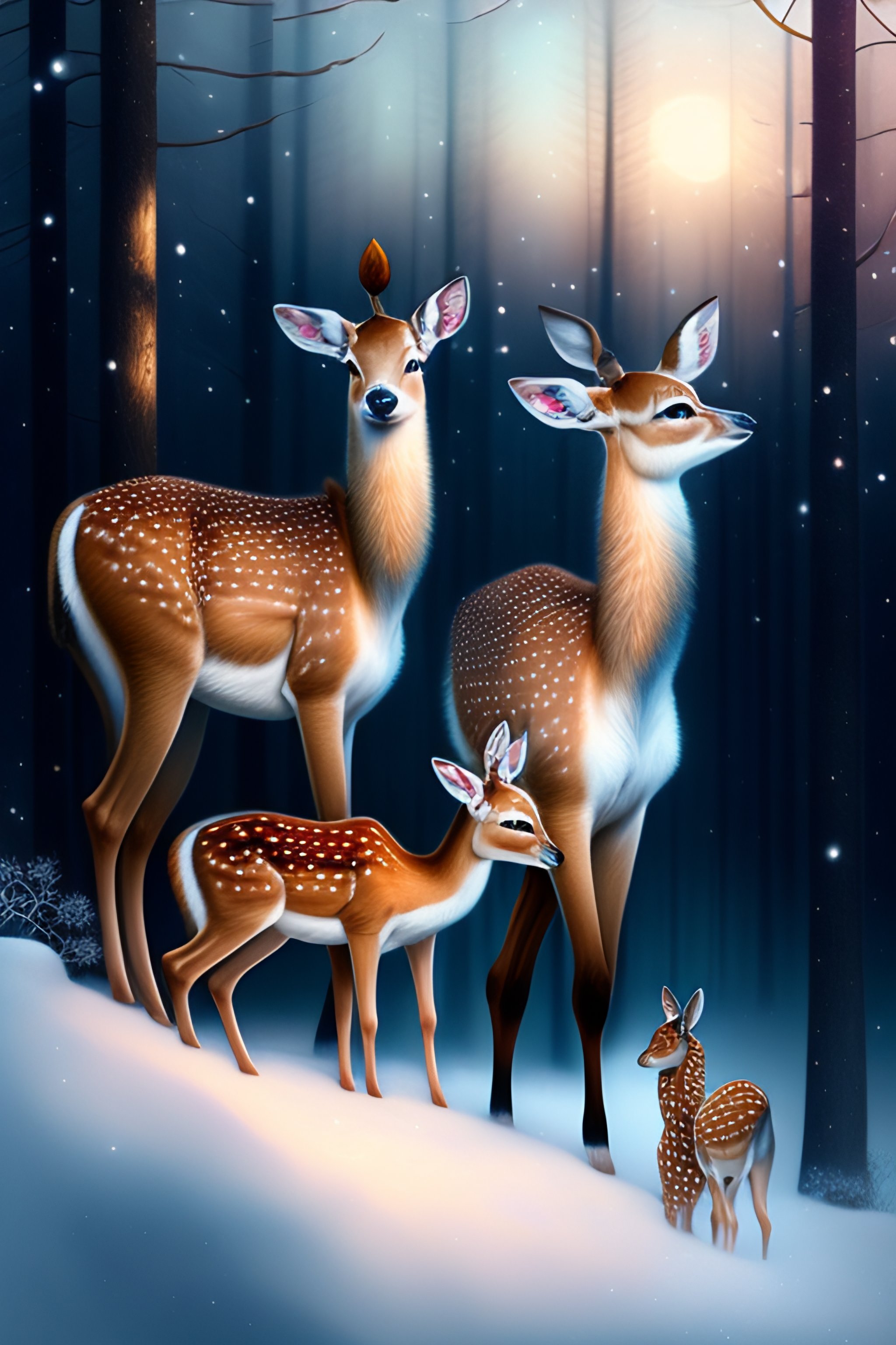 Lexica - Twin girls and fawn in moonlit snowy forest by Ray Caesar