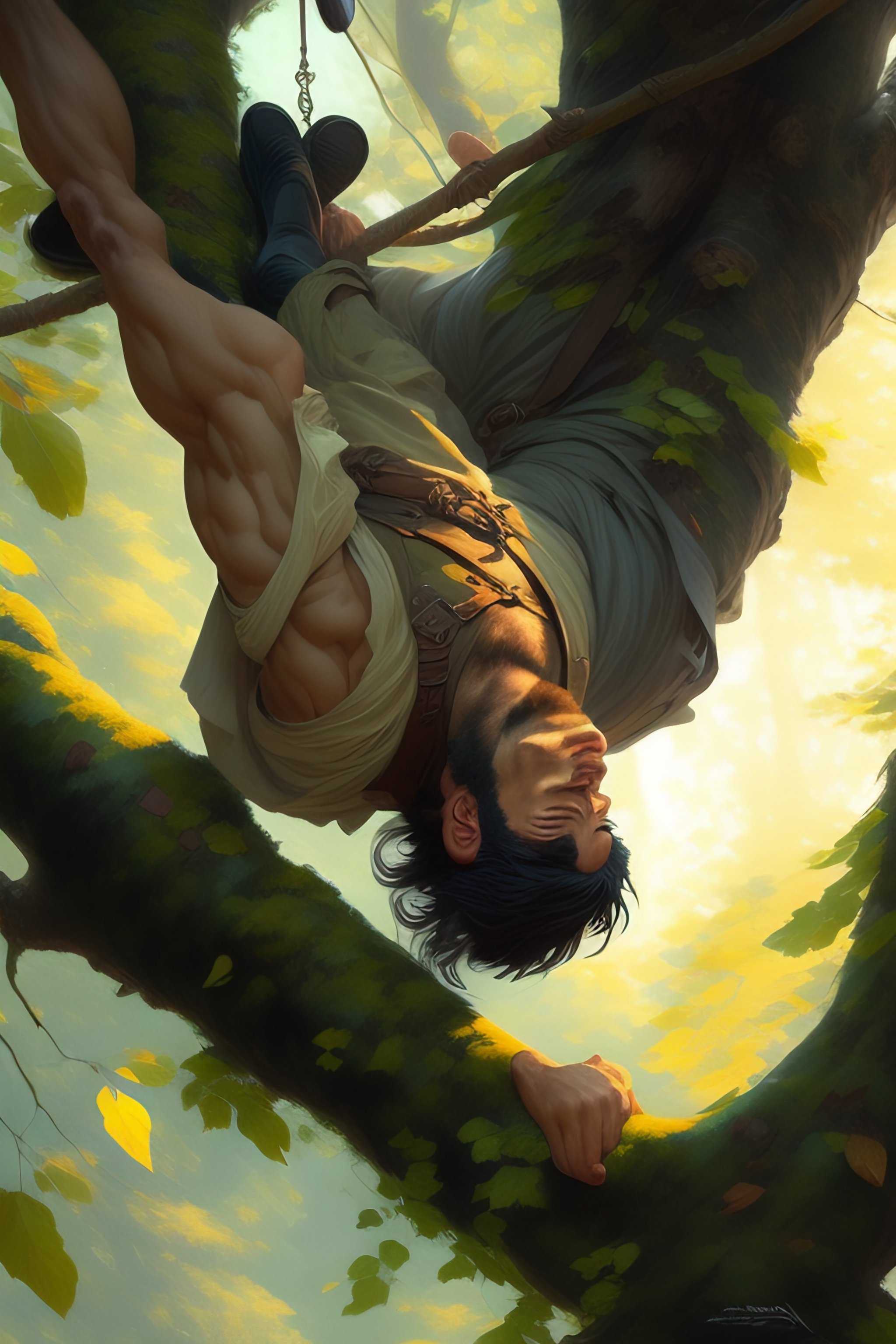 Man Hanging Upside Down