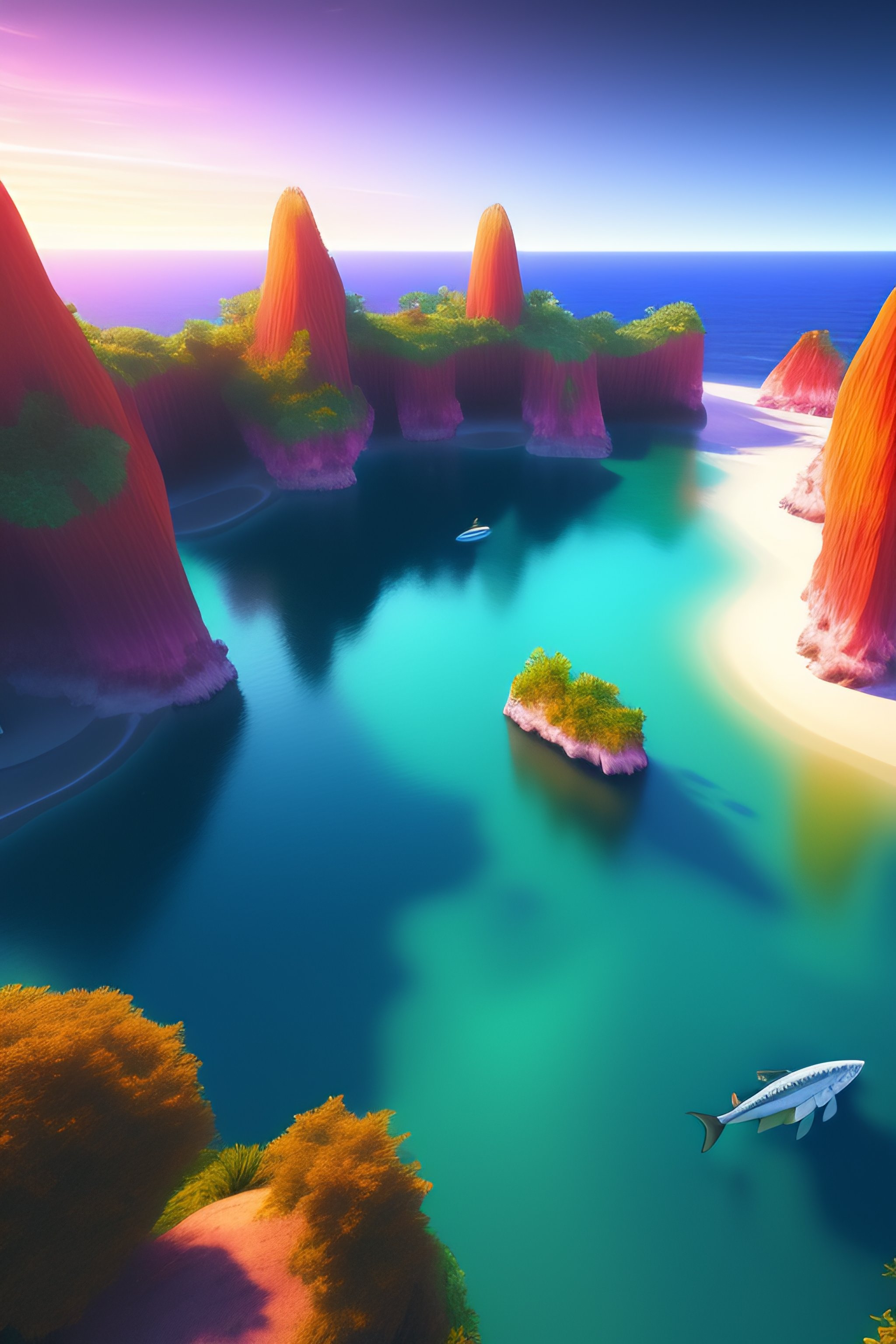 Lexica - Aerial view of a giant fish tank shaped like a tropical island ...