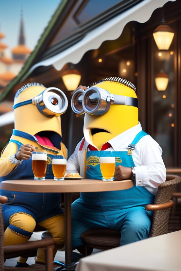 Lexica - Two minions in funny clothes, toasting with beer mugs on the ...