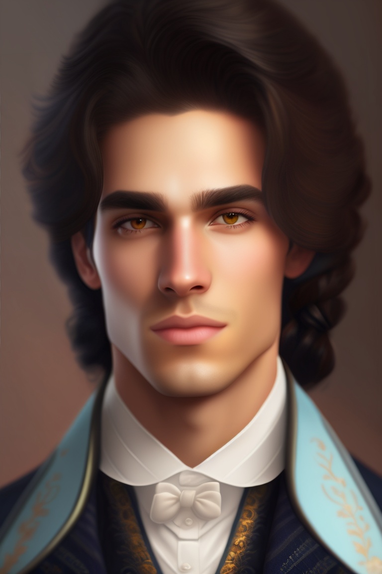 Lexica - Victorian, young man, confident, messy dark hair, honey eyes