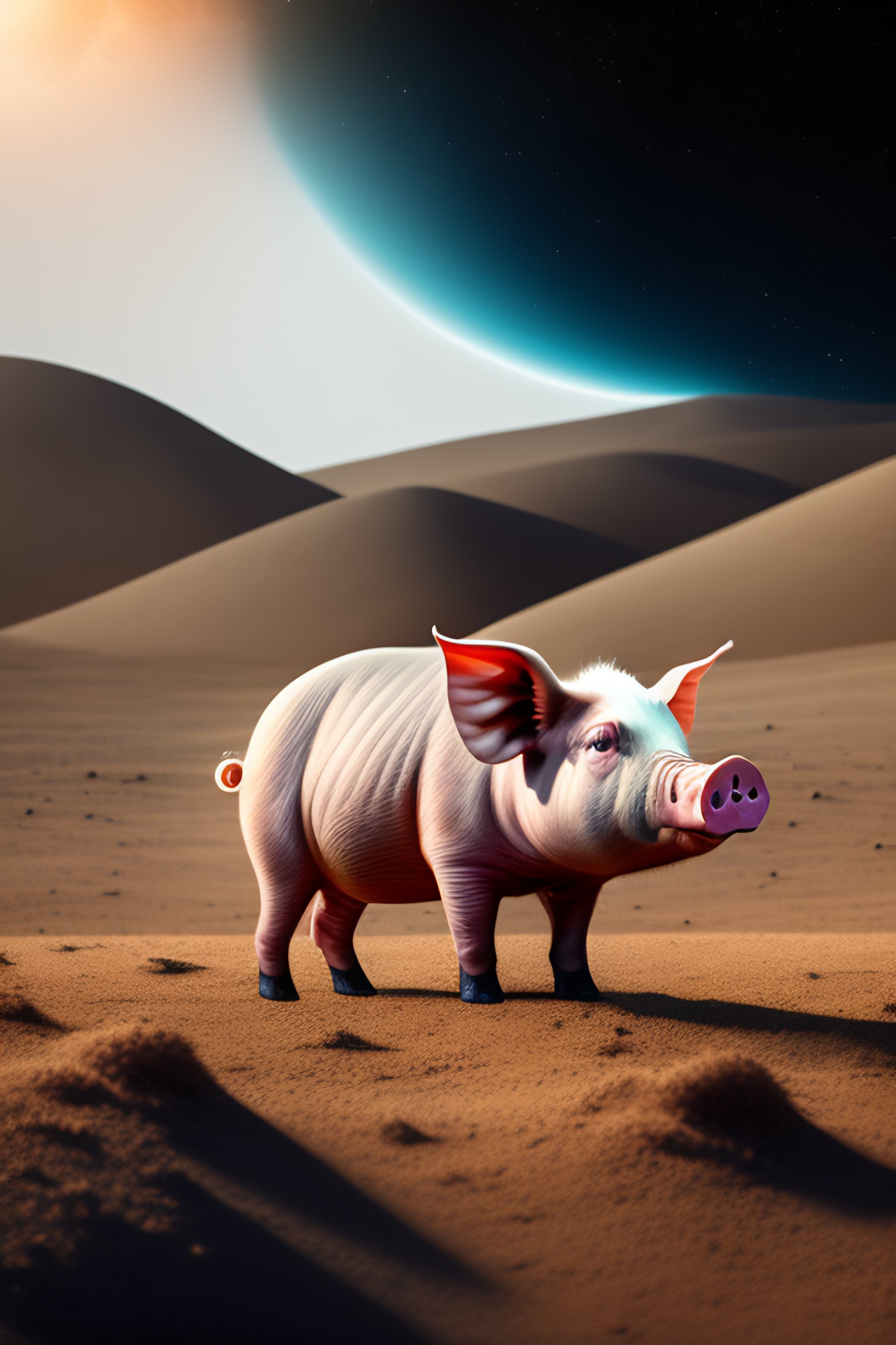 Lexica - Pig in astronaut suite walking on moon