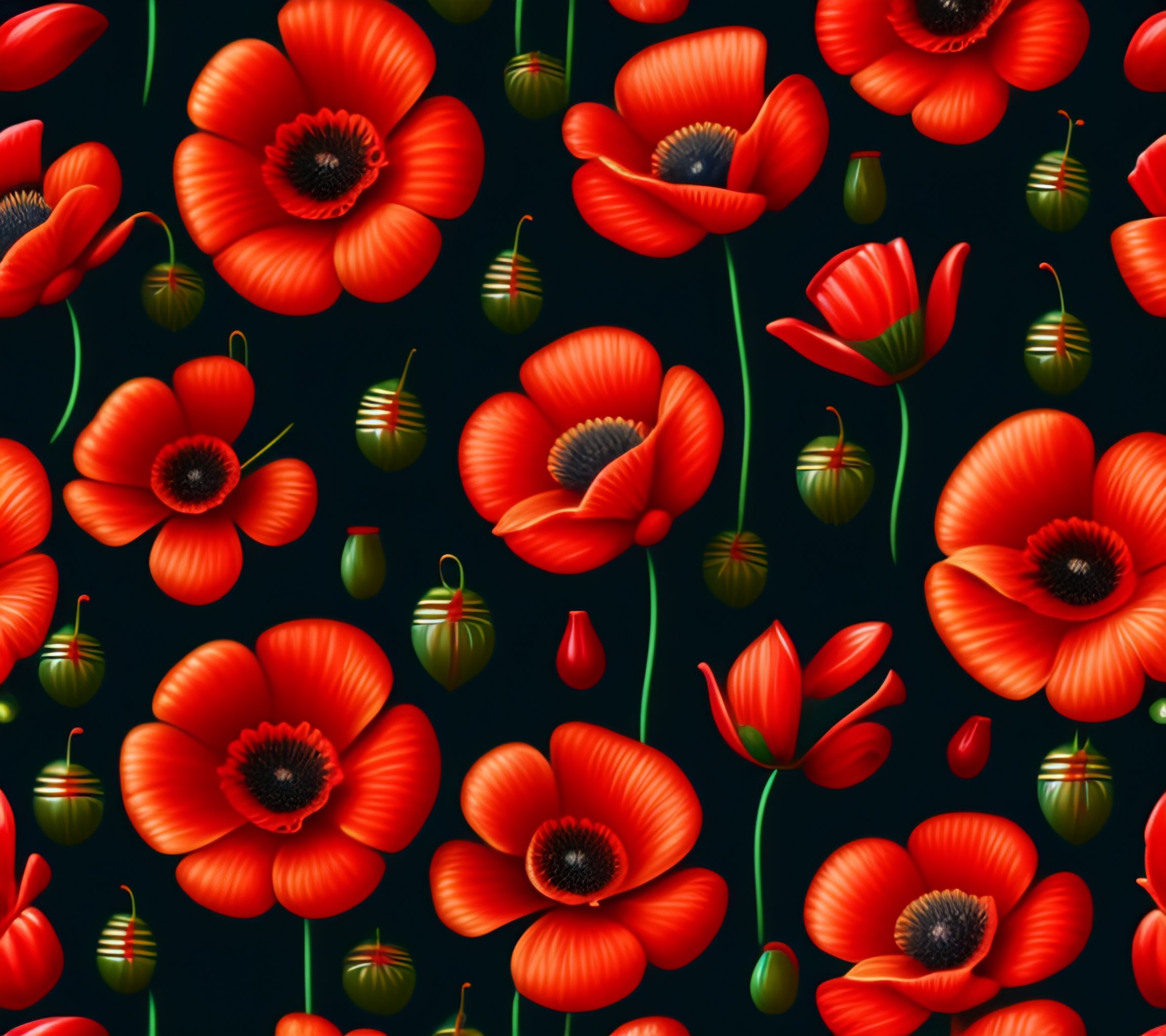Lexica - Red Poppies in an all over seamless pattern surreal in ...