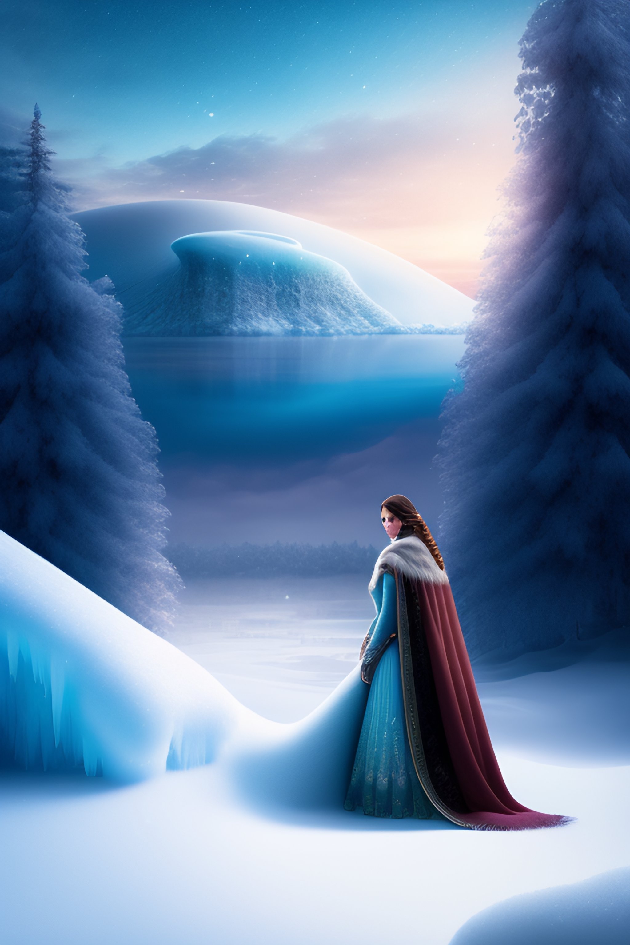 Lexica - A frozen woman lies in the snow and holds an icy heart in her ...