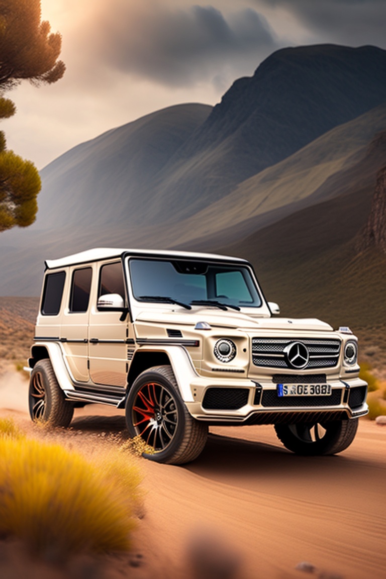 Lexica - Photo of Benz G Class car in beautiful nature, horizontal