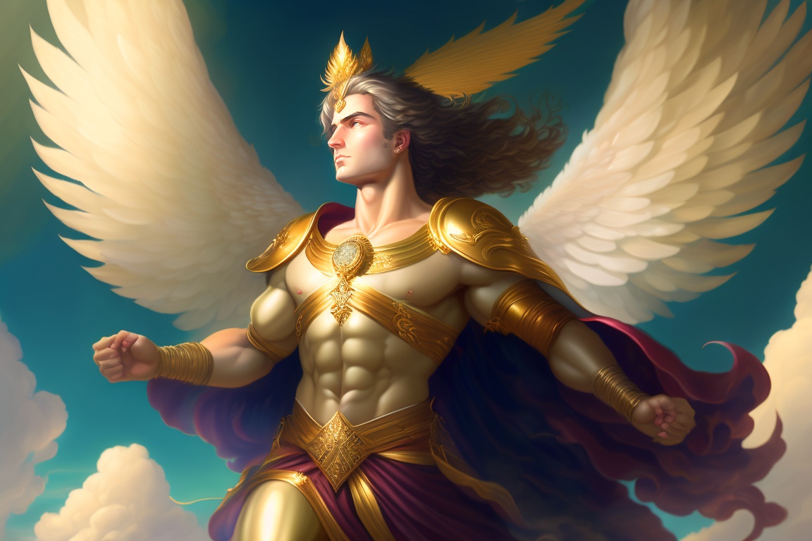 Lexica - Meta portrait of an Saint Raphael archangel, with wings spread ...