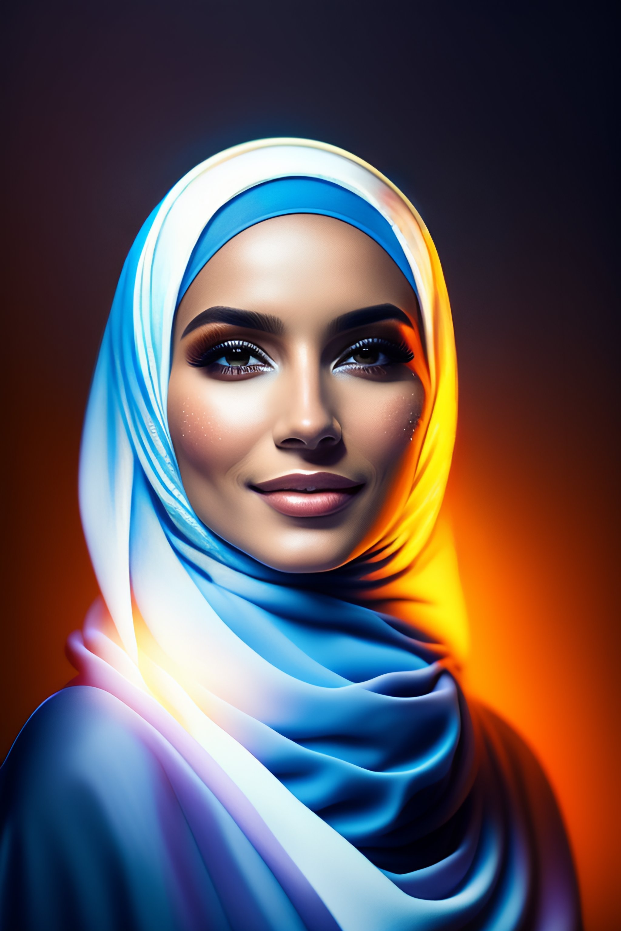 Lexica - A portrait of a beautiful woman wearing hijab with light sky view