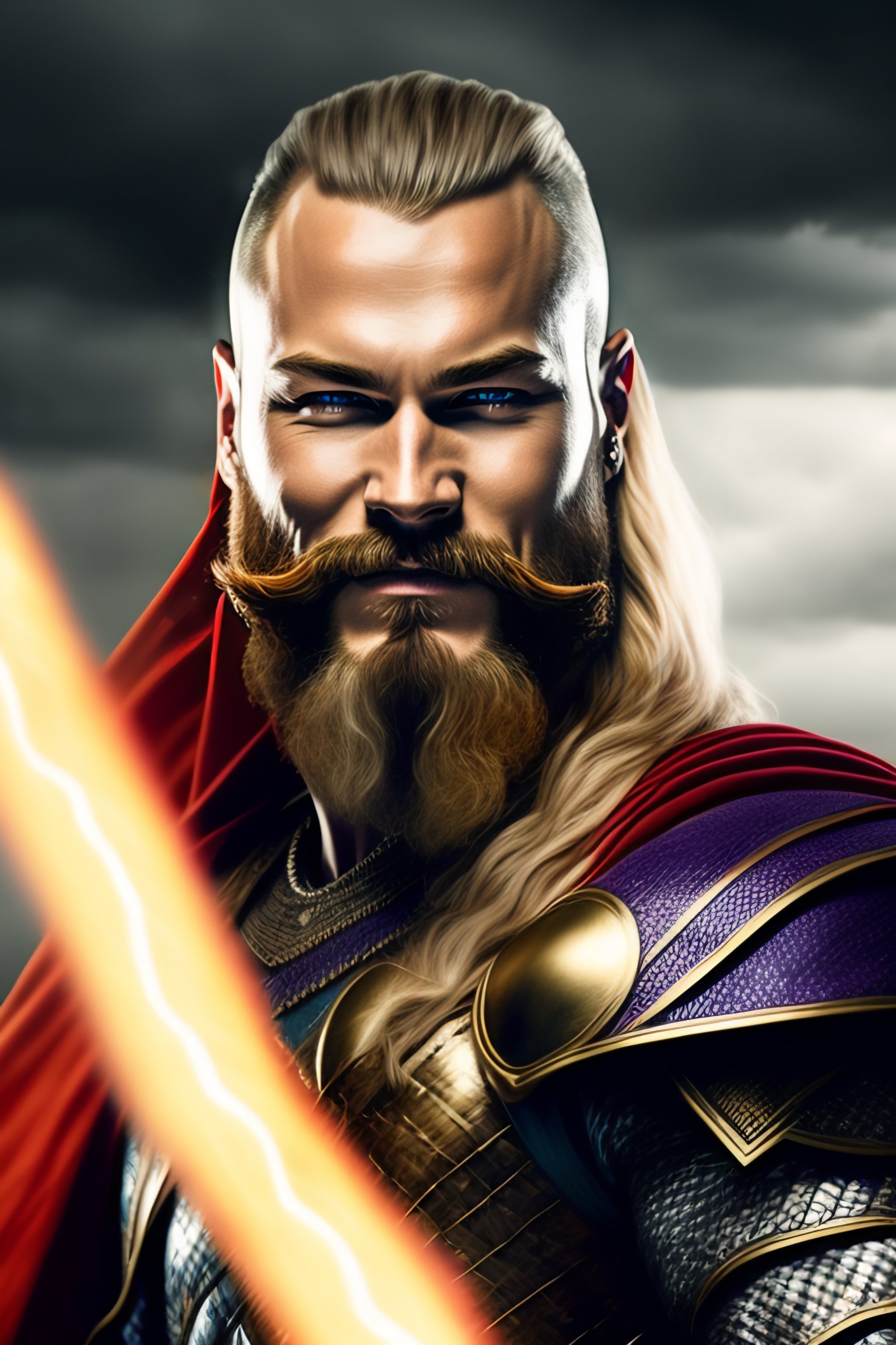 Lexica - Ragnar Lothbrok as Thor , lifting Mjolnir , smiling , wiht ...