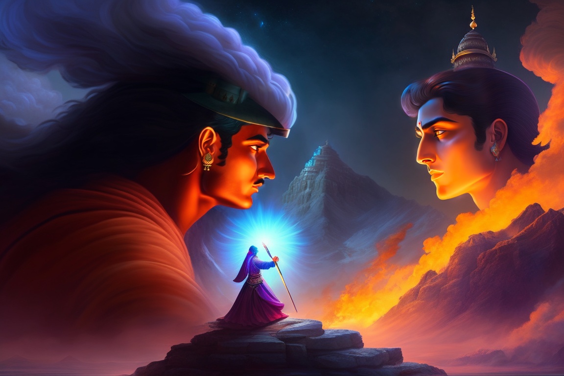 Lexica - [Image: A dramatic battle scene between Arjun and Malini in ...