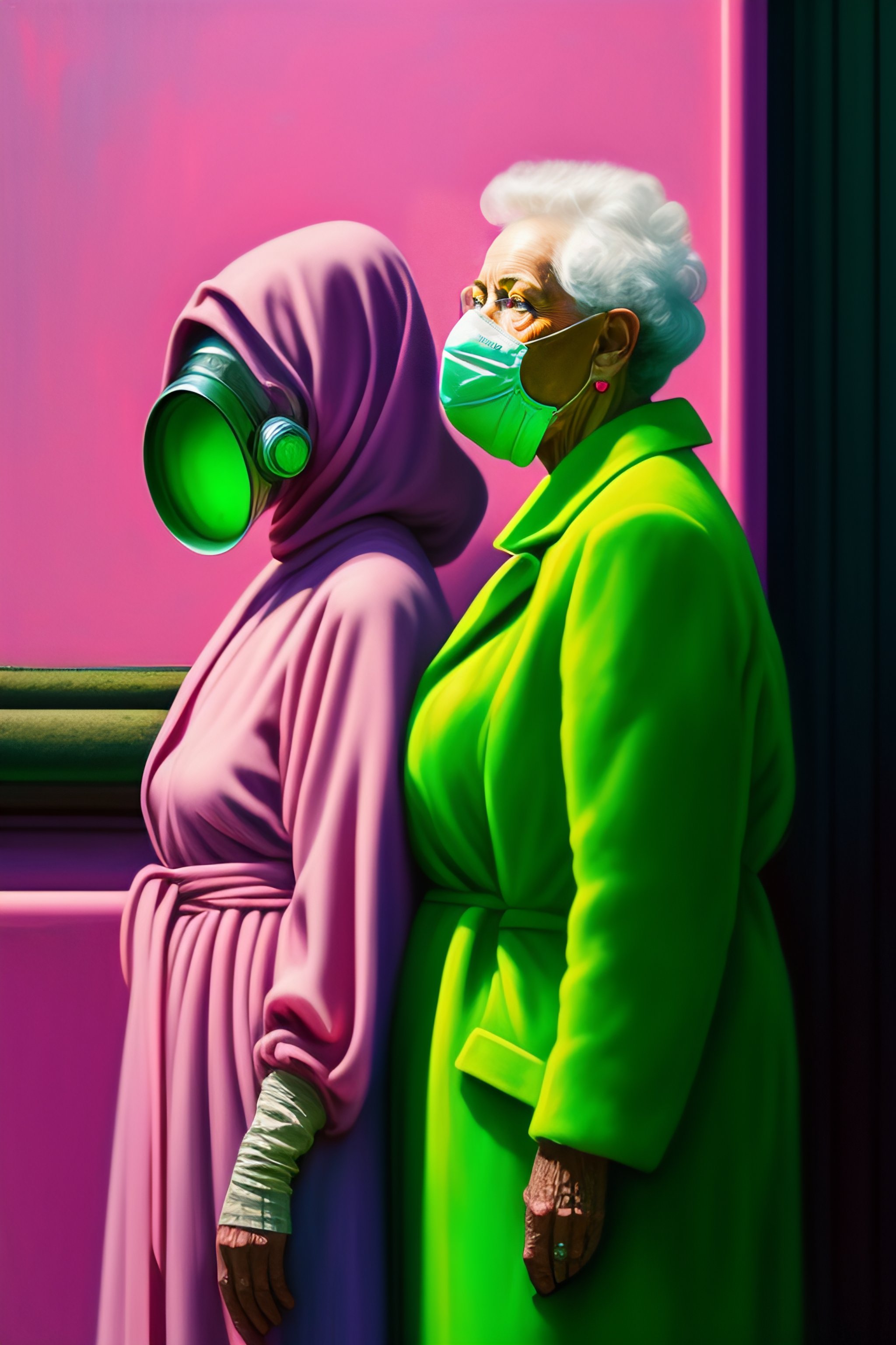 Lexica - Two skinny old people with extra limbs, wearing gas masks ...