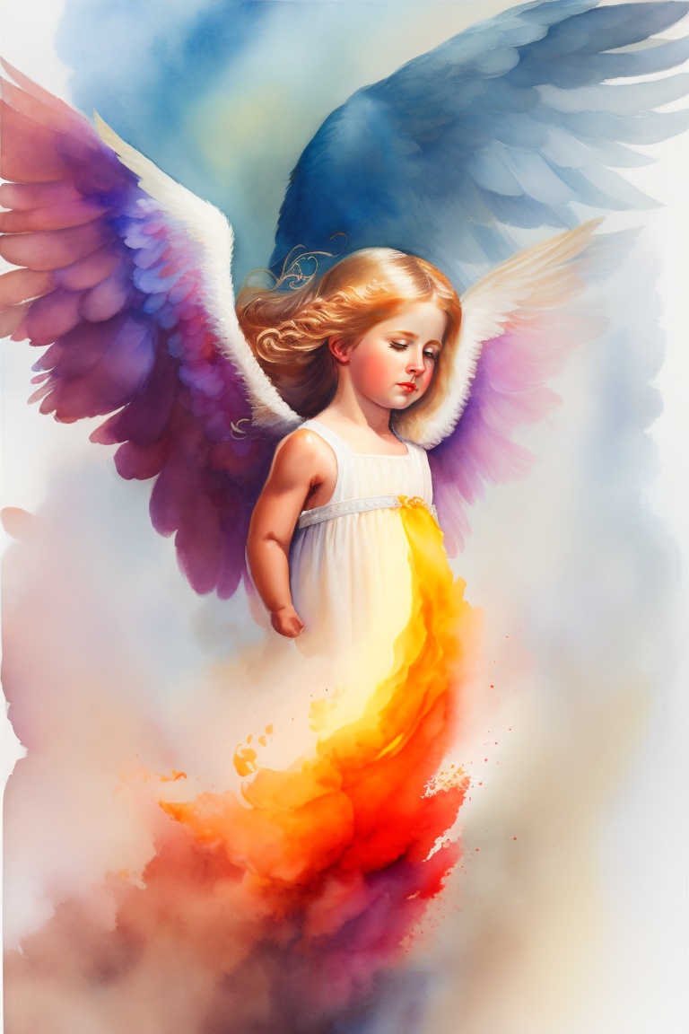 Lexica - Angel with fire wings, watercolor painting