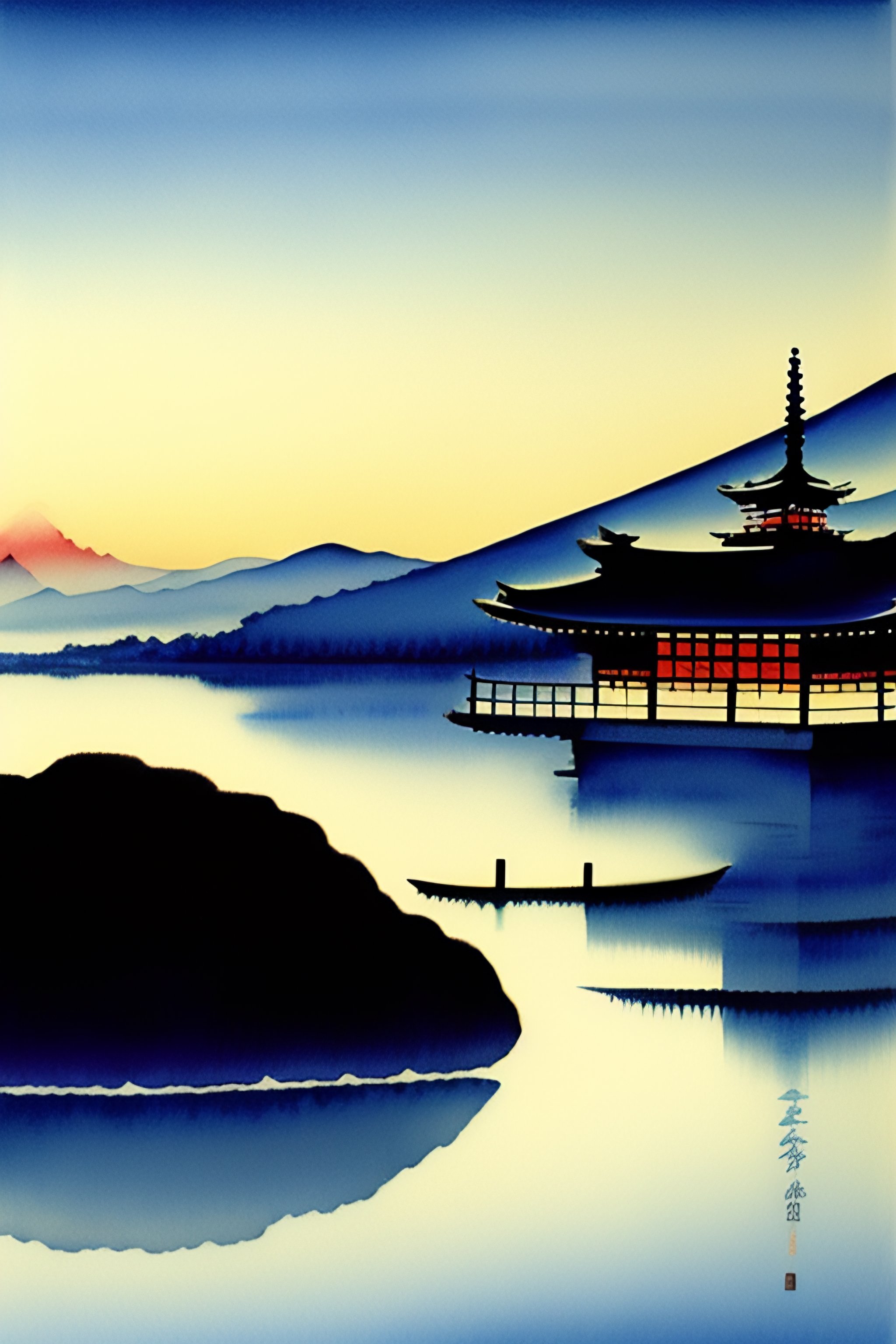 Lexica - Japanese Art Print Dusk by Koho Shoda Vintage water color art ...