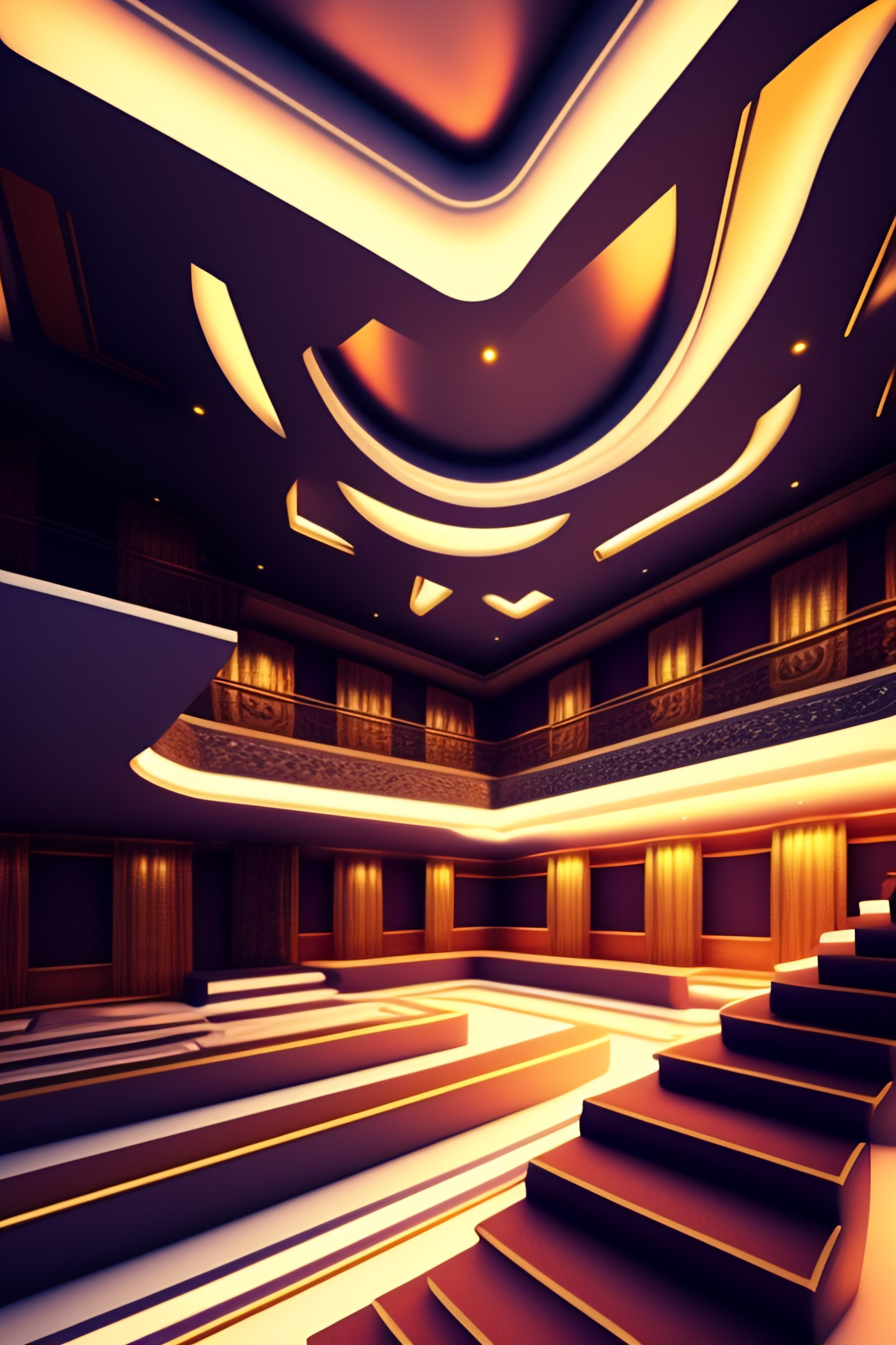 Lexica - Interior design,star patterns on the ceiling,2-level seats ...