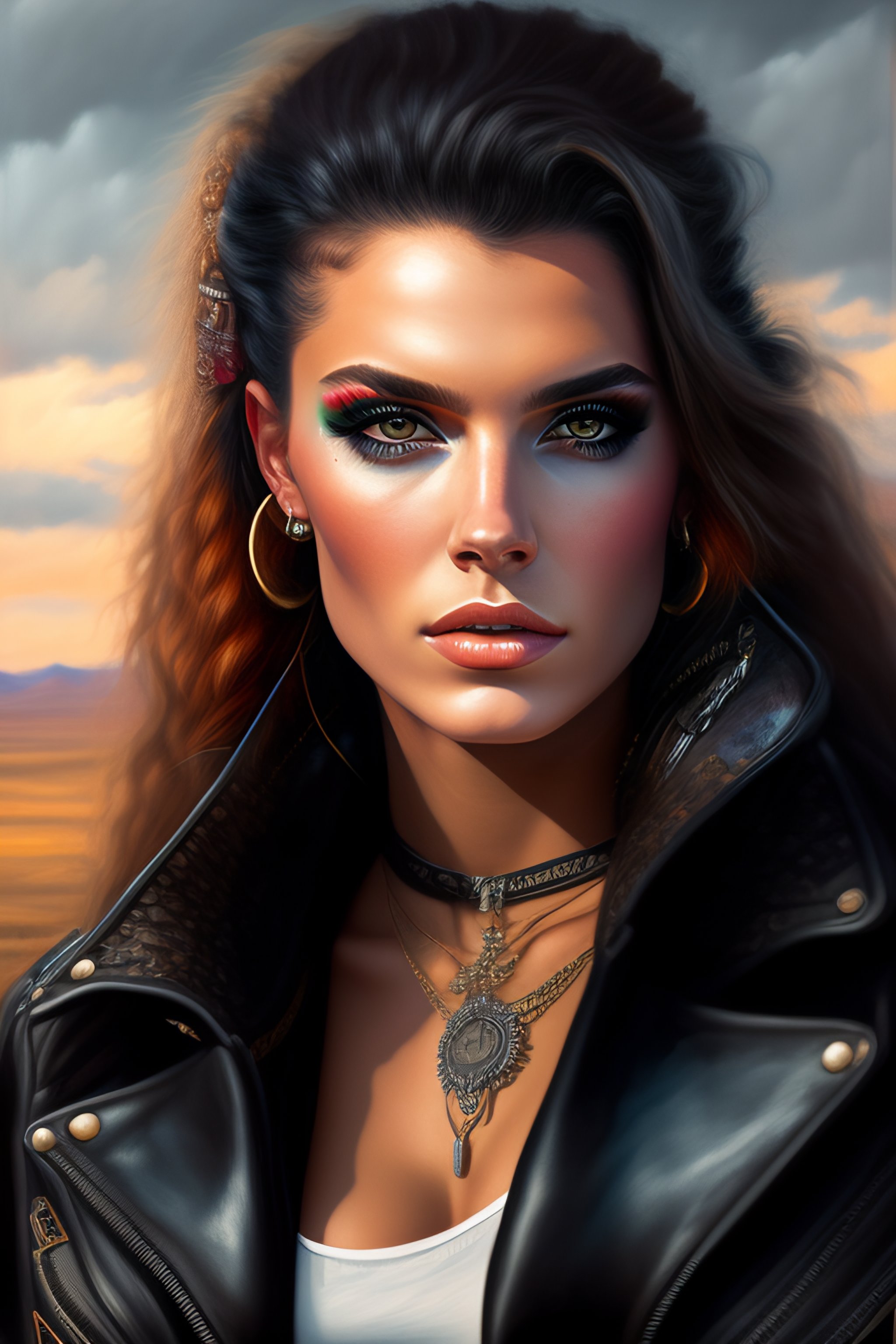Lexica - Cute punk scull girl, mad max jacket, renaissance, cables on ...