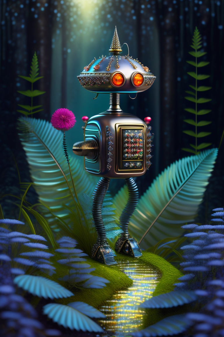 Lexica - Magic trippy silver 1950;s spiked robot with attitude, jewel ...