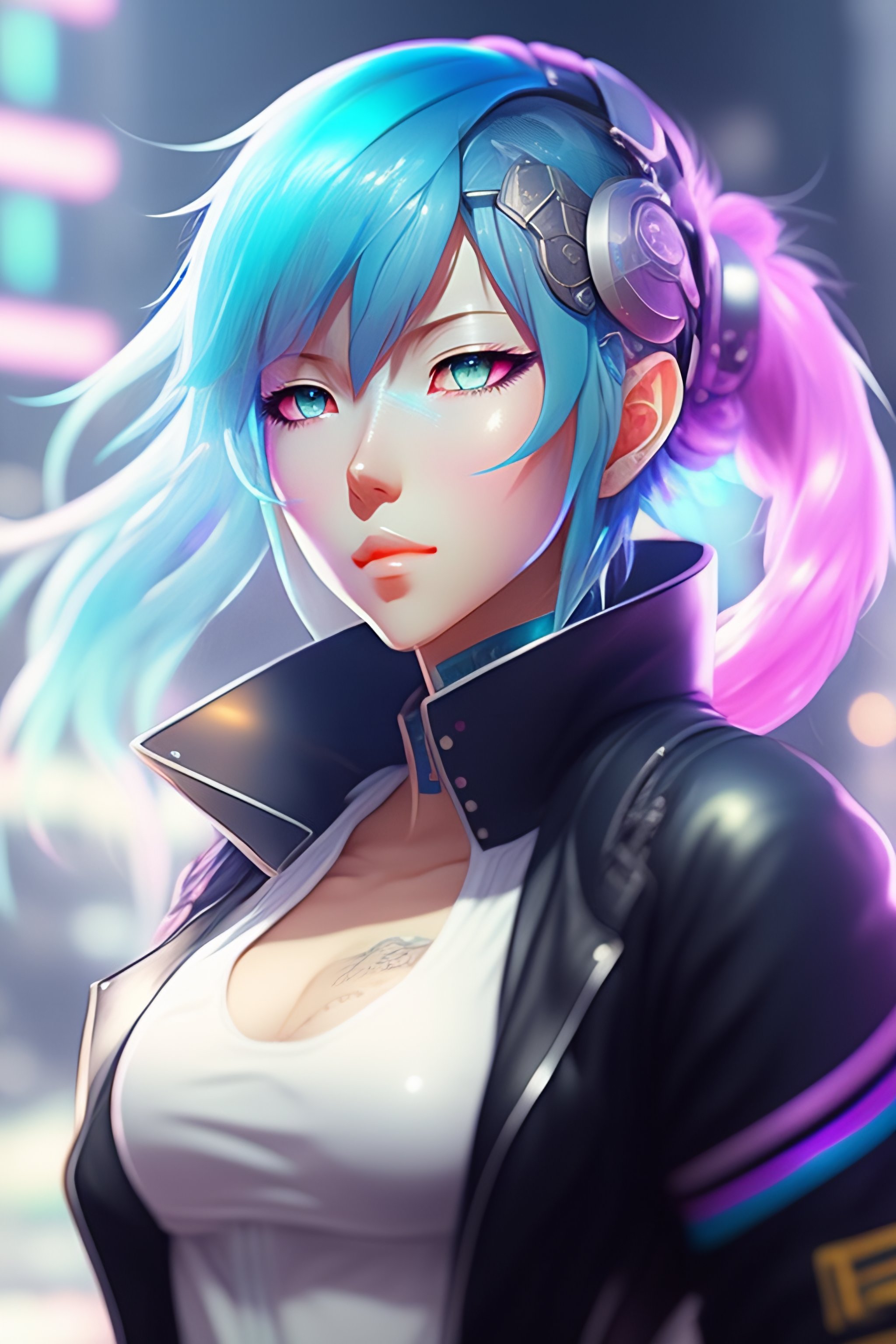 Lexica - Anime cyberpunk hatsune miku, with Pastel Rainbow white blue ...
