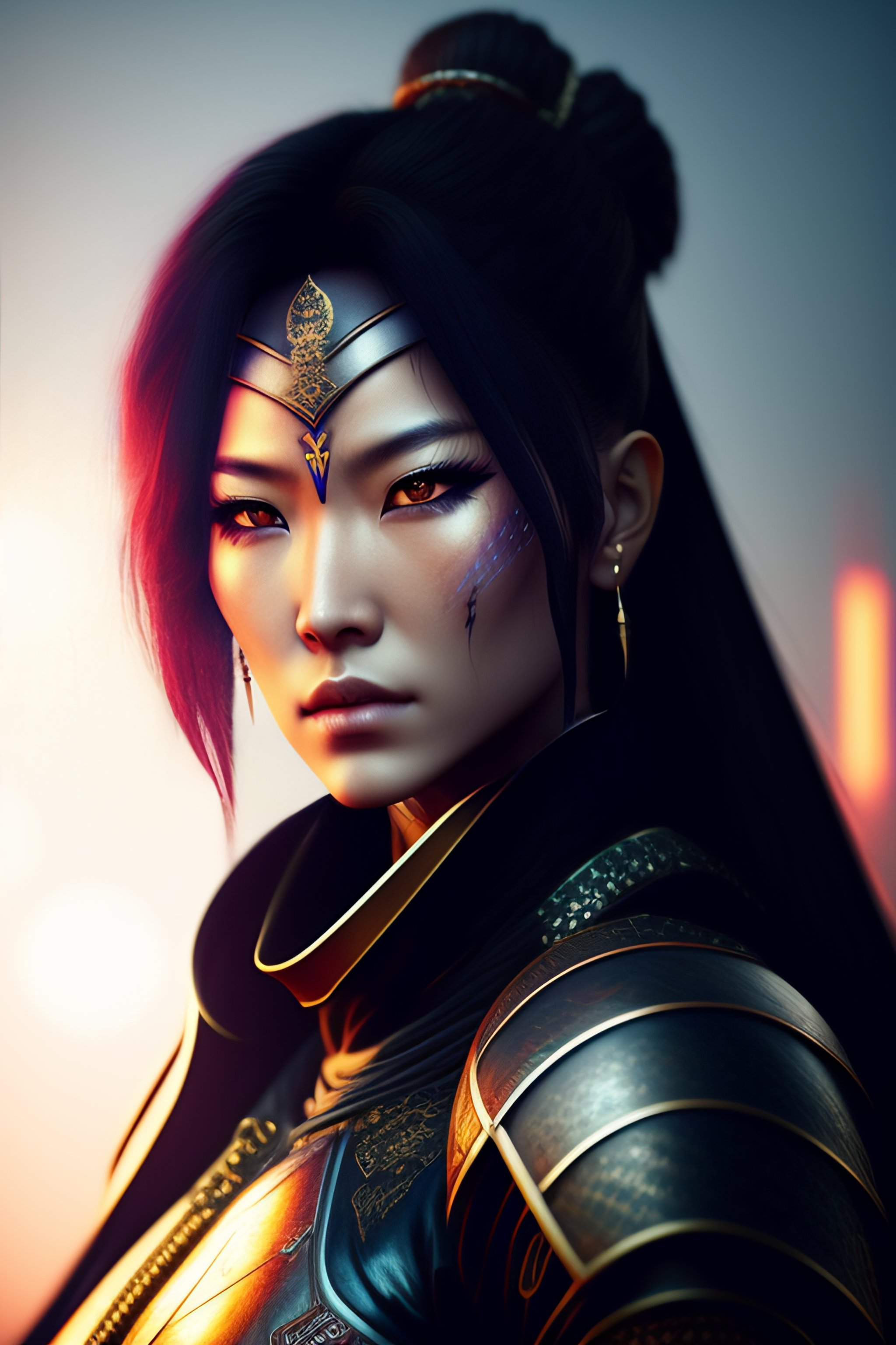 Lexica - A female warrior, samurai cyberpunk, fullmoon background ...
