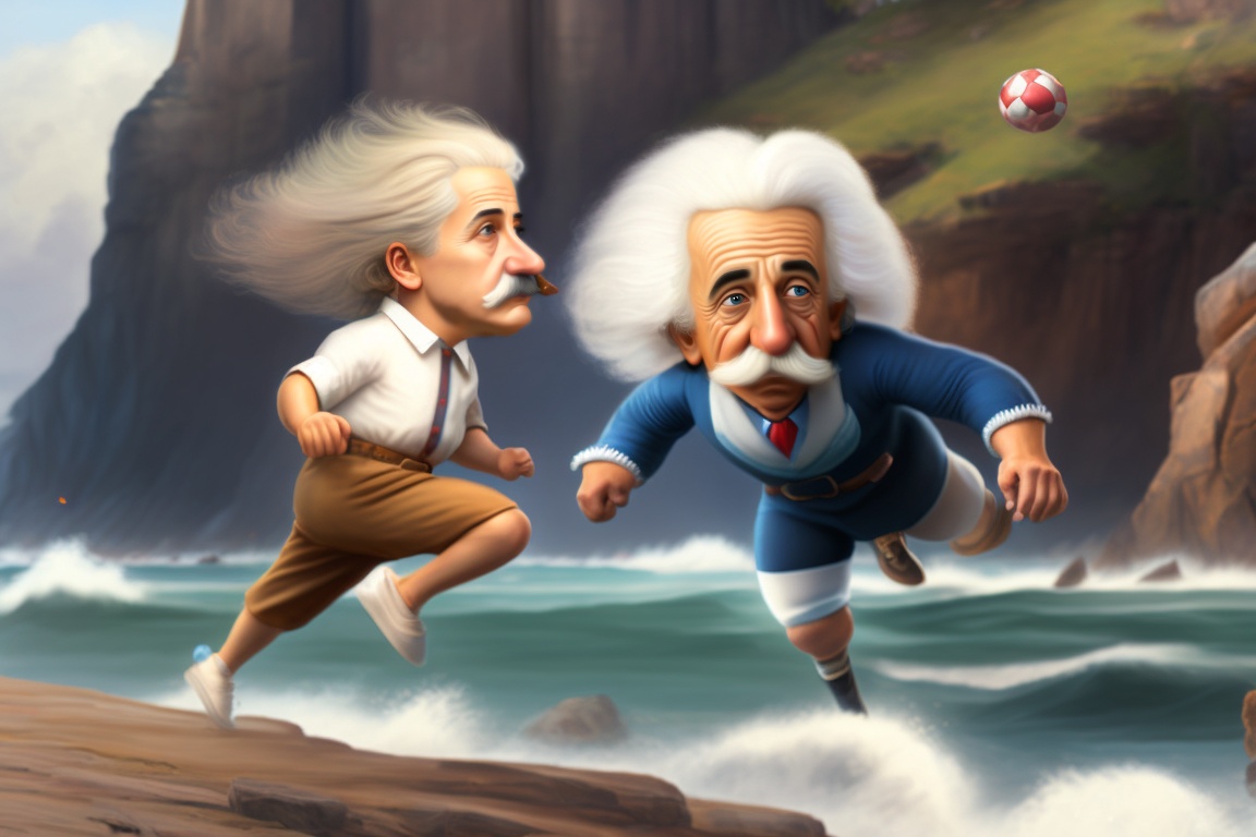 Lexica - Albert einstein playing football in beach with Nicola Tesla ...
