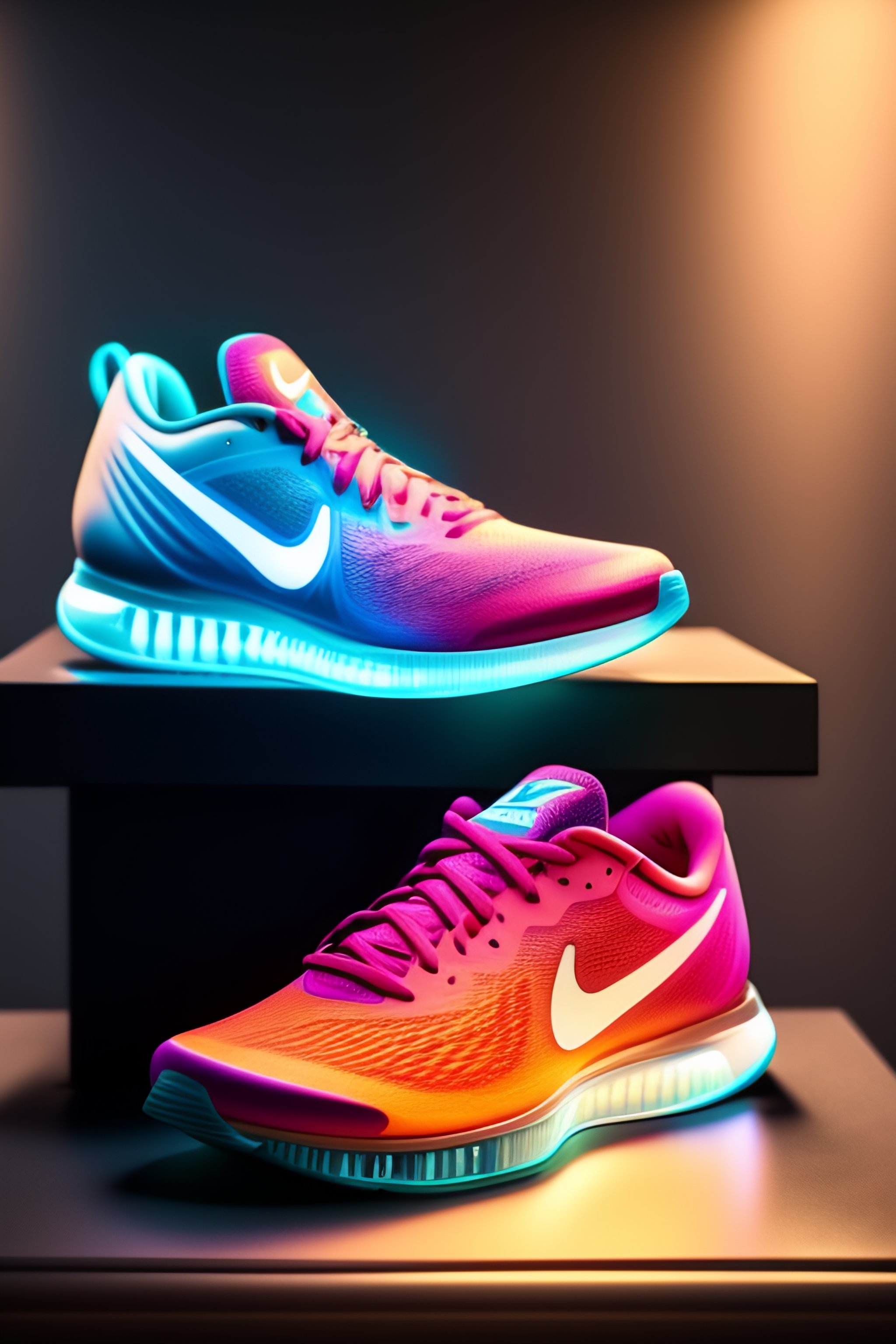 Lexica - Modern nike shoe made out of glass, sitting on a podium