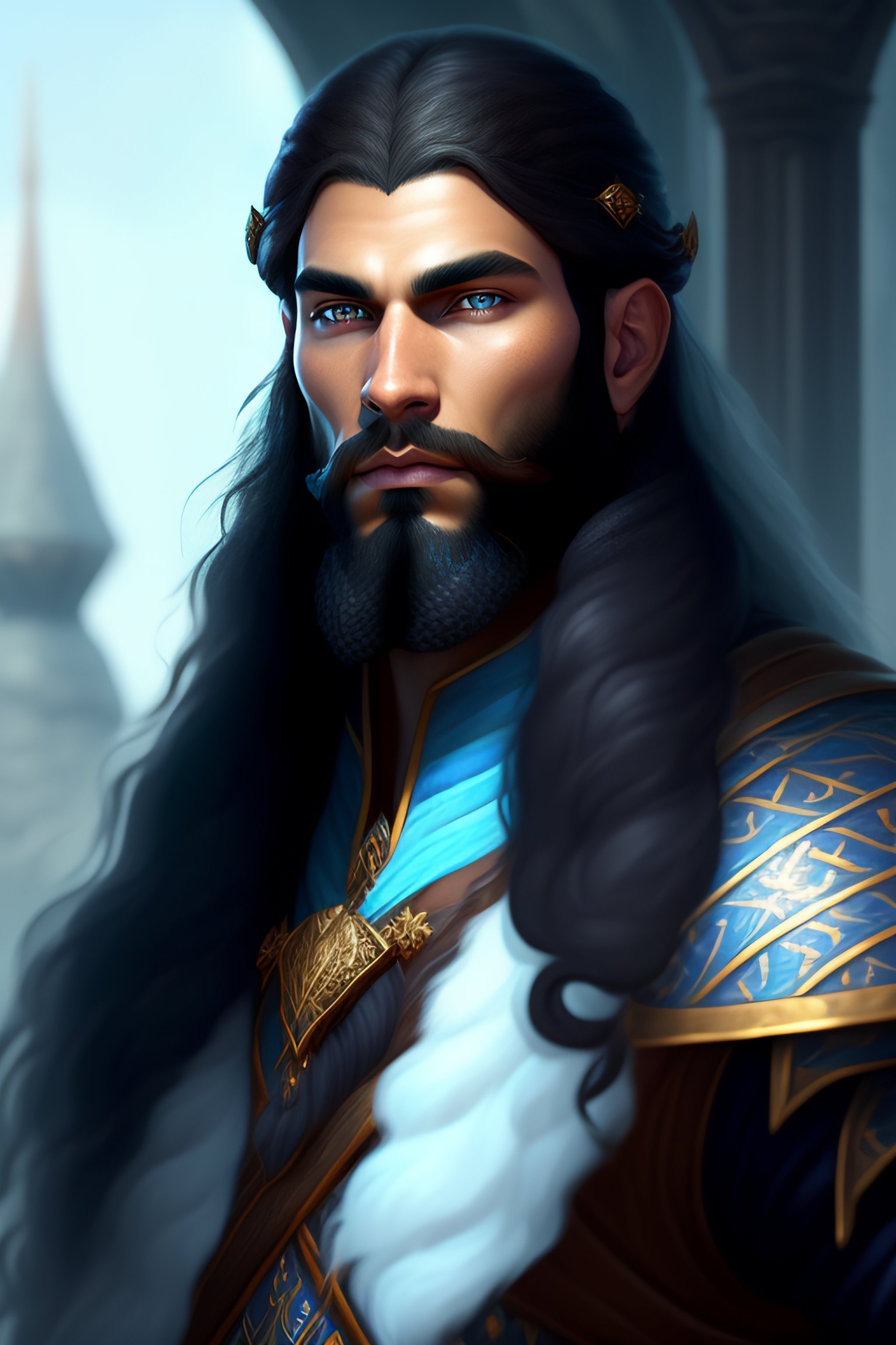 Lexica - Wide angle, male caucasian genasi from d & d, light blue skin ...