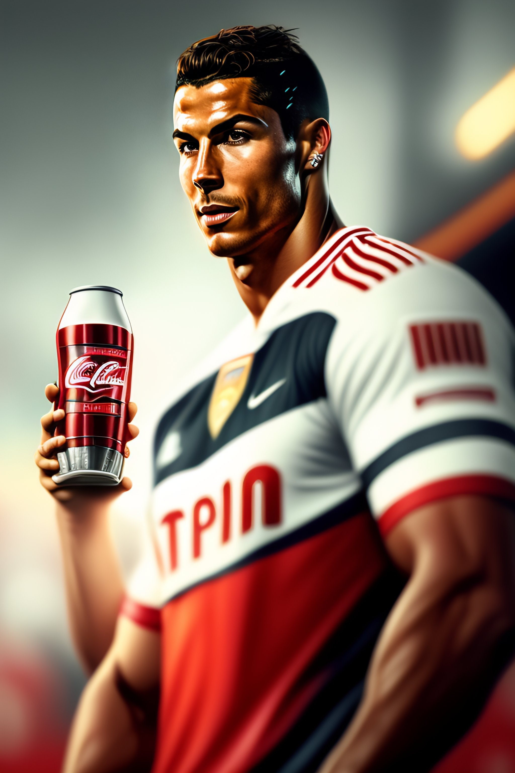 Lexica - Cristiano Ronaldo with coca cola in hand, confident half smile ...