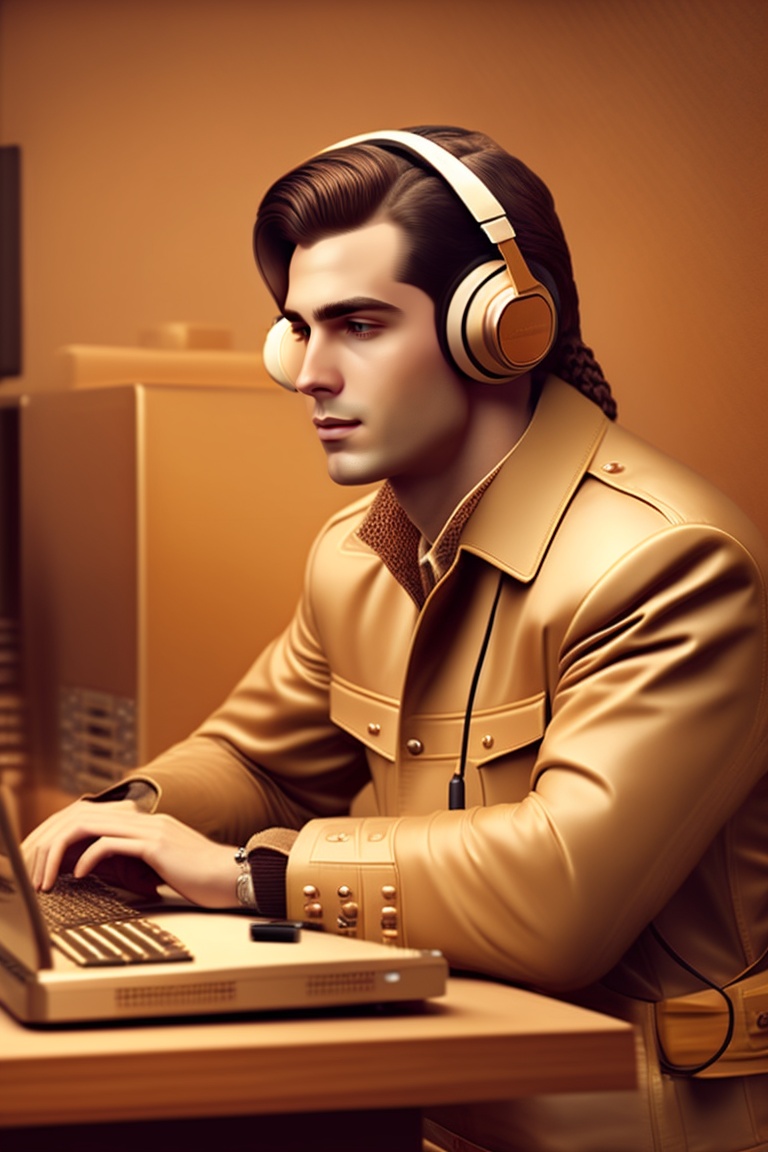 Lexica - Male computer programmer with headphones and keyboard, vintage ...