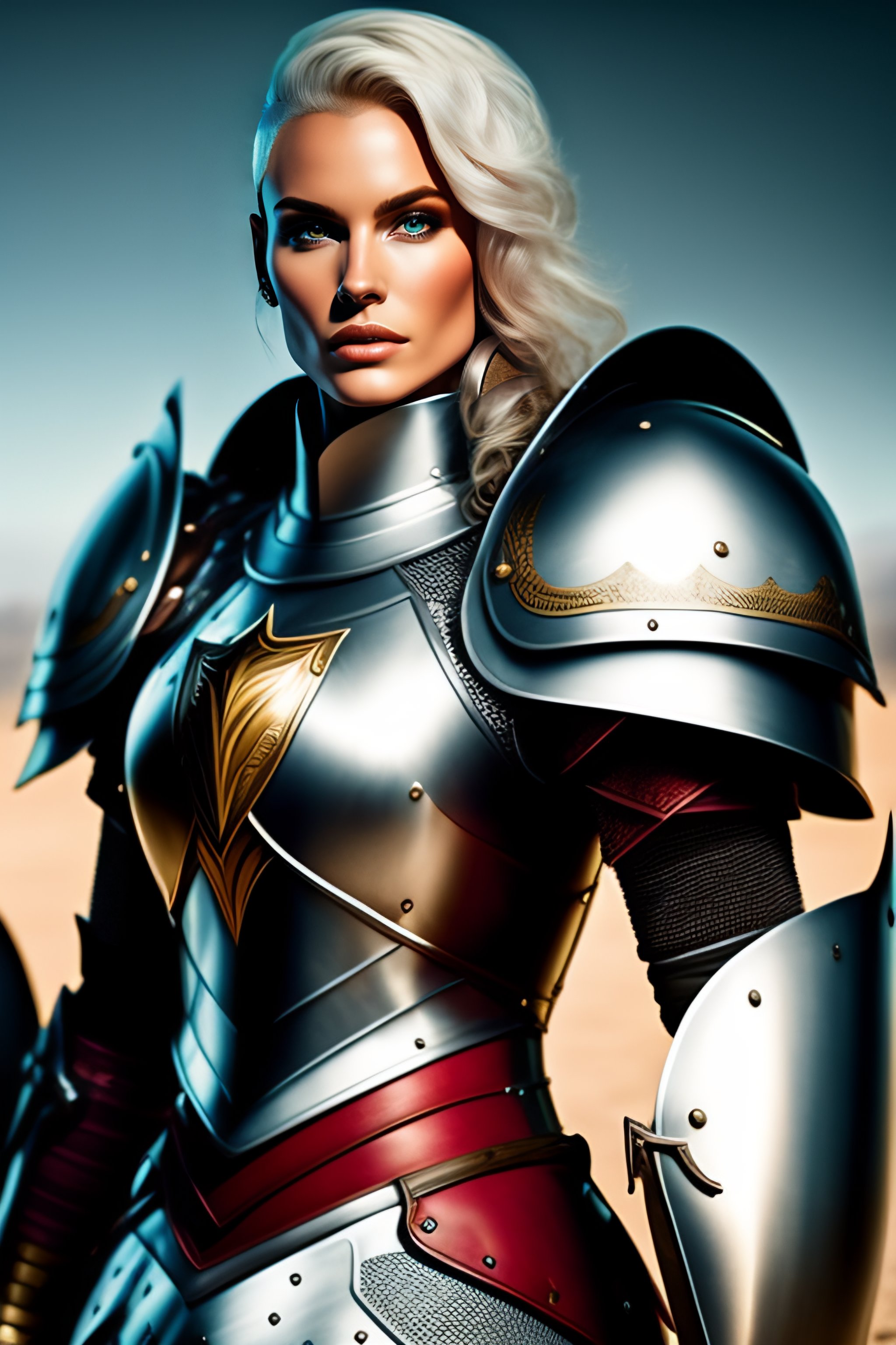 Lexica - A light caucasian female knight with short platinum hair ...