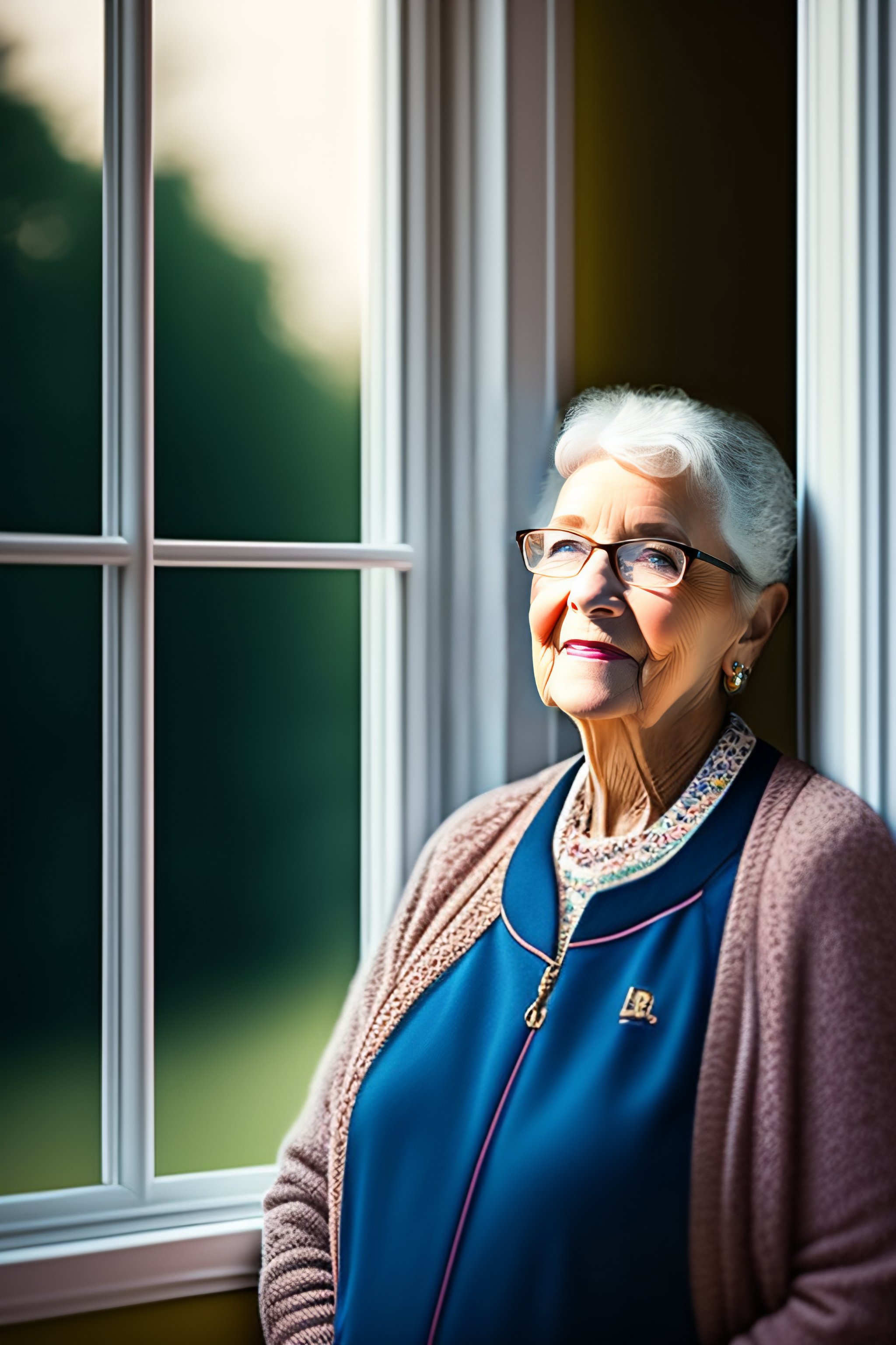 Lexica - Grandma standing in front of window