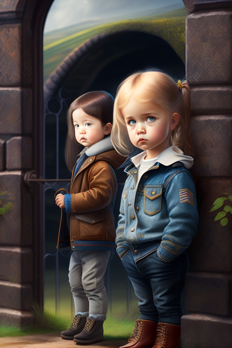 Lexica - Draw two children, a girl and a boy close to exiting a gate ...