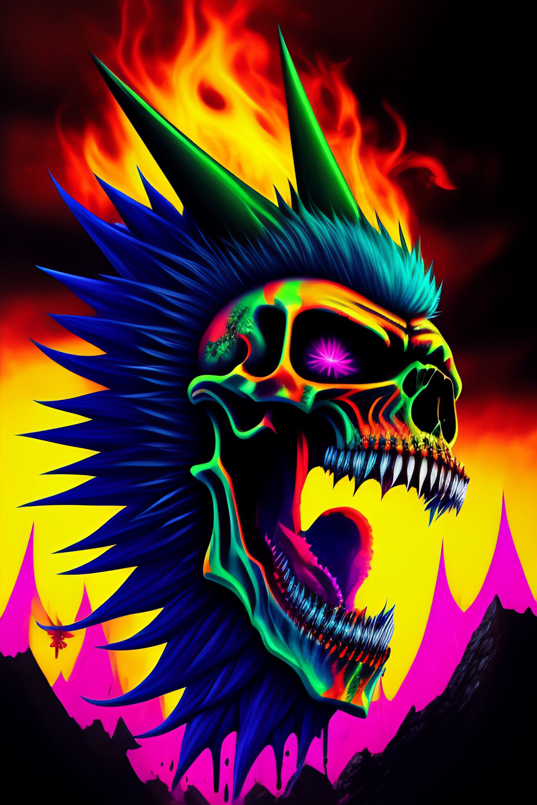 Lexica - Evil skull of a punk with a mohawk, with huge sharp fangs and ...