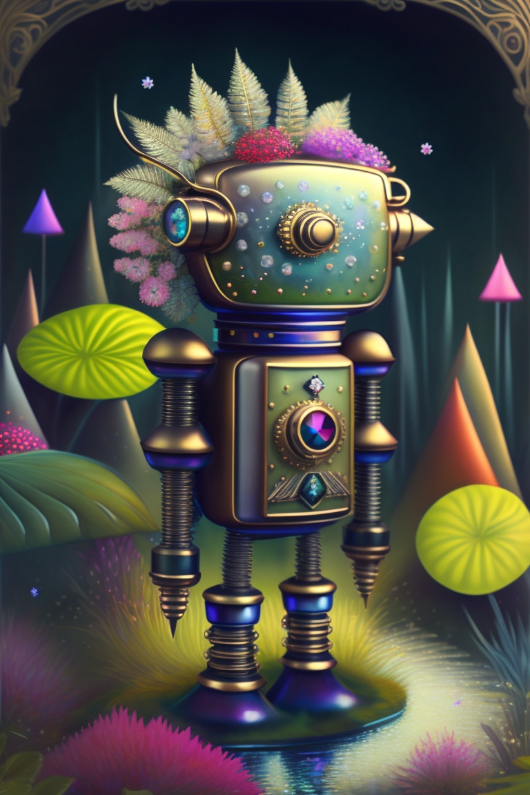 Lexica - Magic trippy silver 1950;s spiked robot with attitude, jewel ...