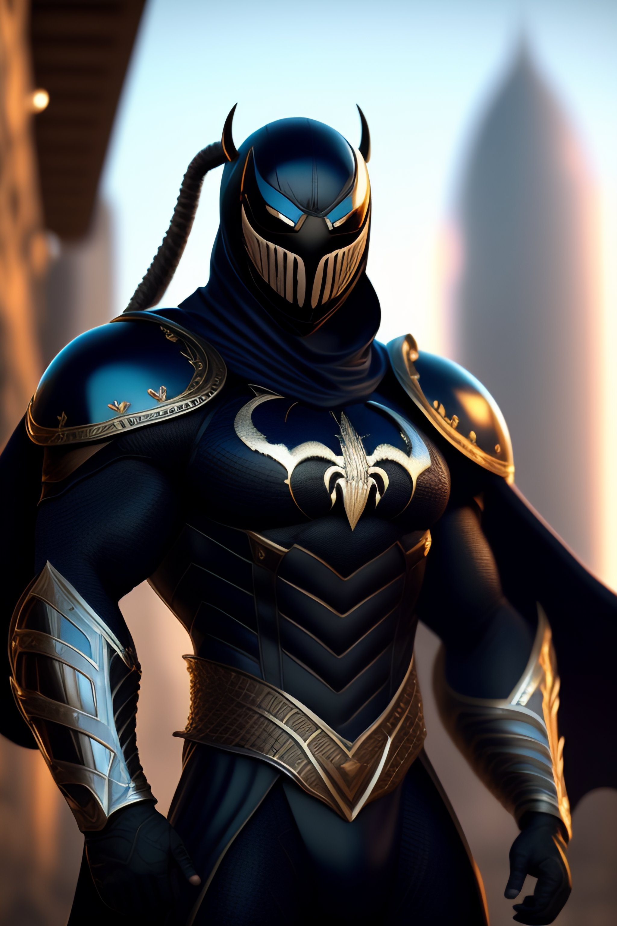 Lexica - Venom suit medieval knight with a destroyed city with fore ...