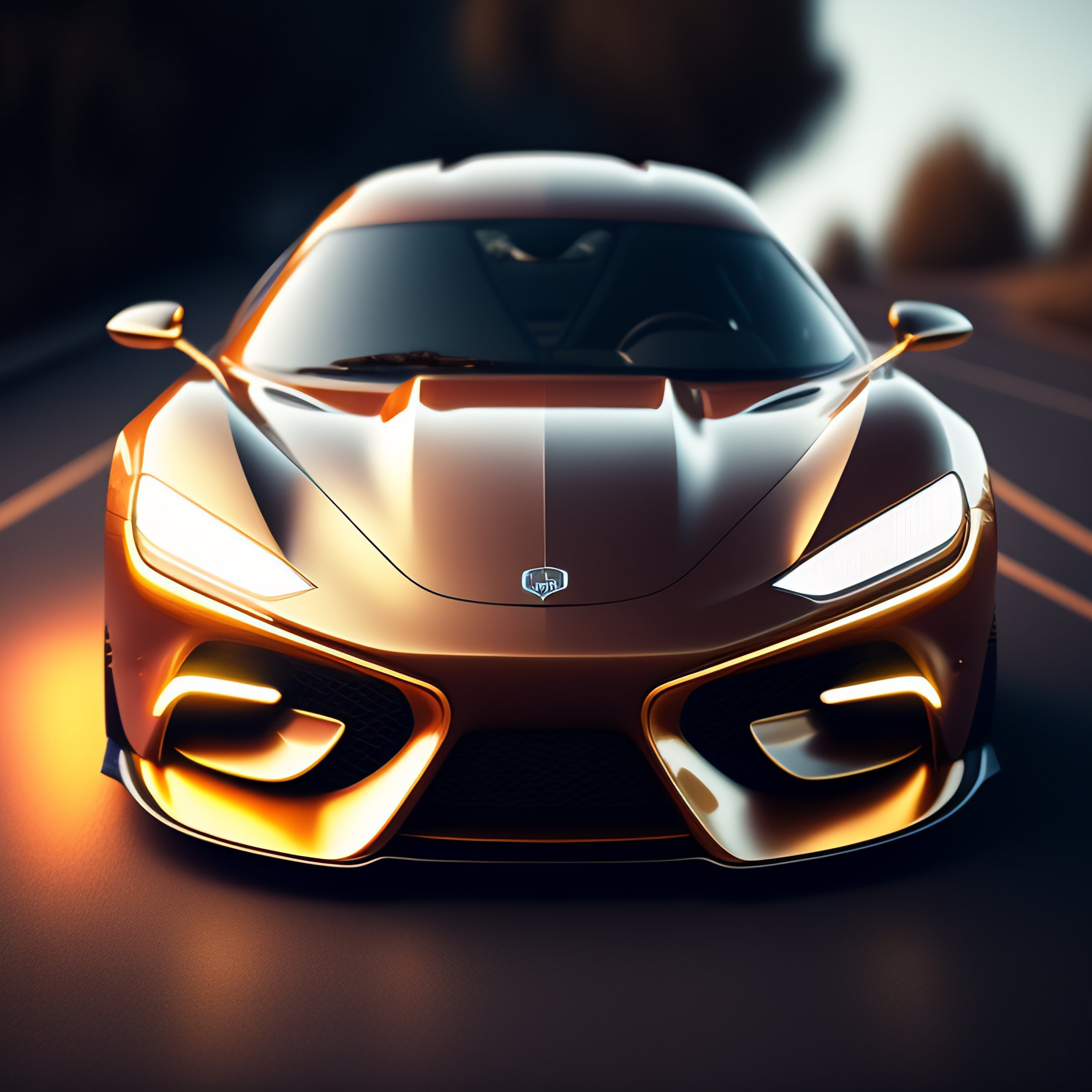 Lexica - Front of a modern car, round lights, shape of a face, dramatic ...