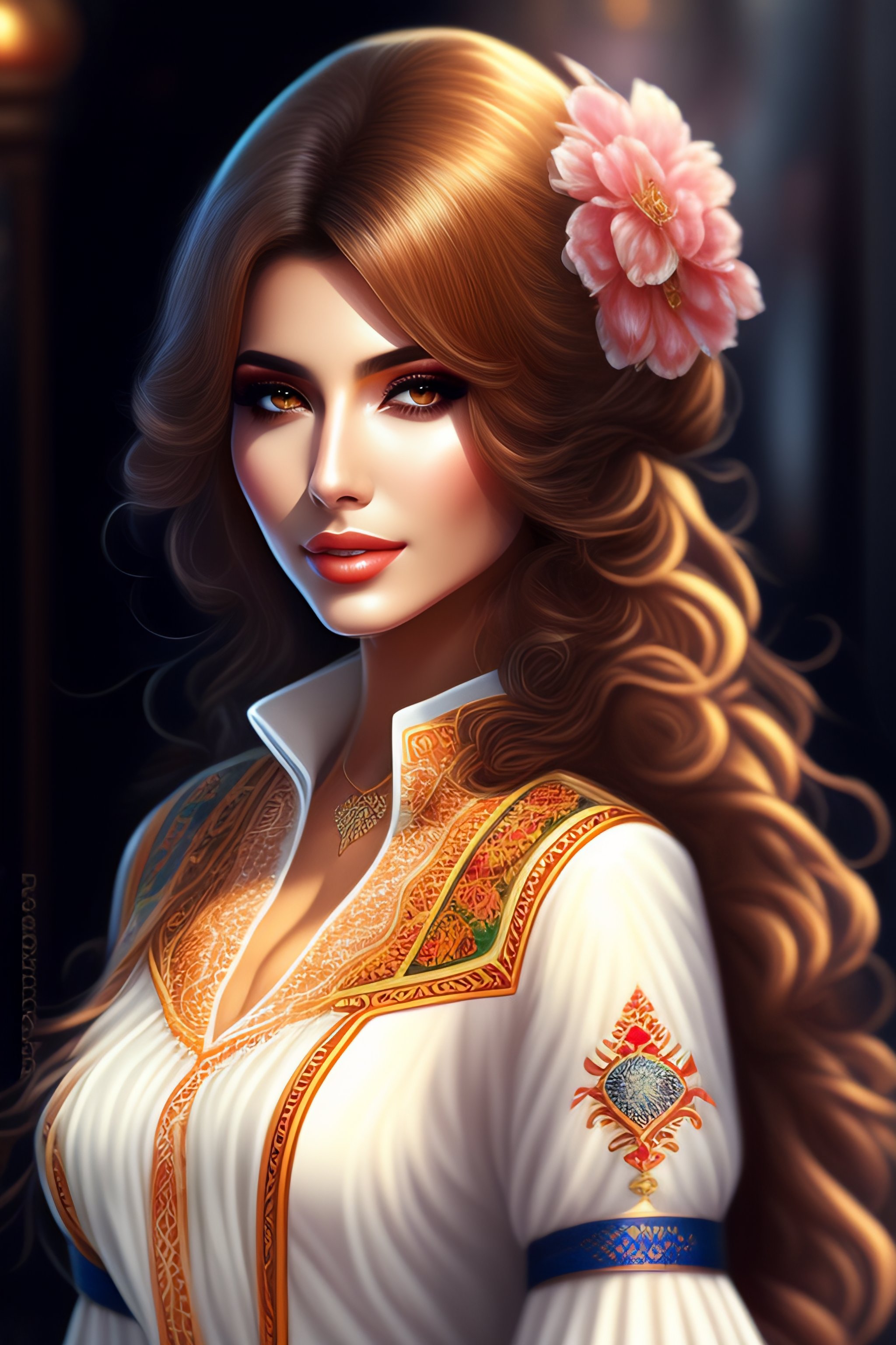 Lexica - Beautiful turkish woman in embroidered shirt, anime