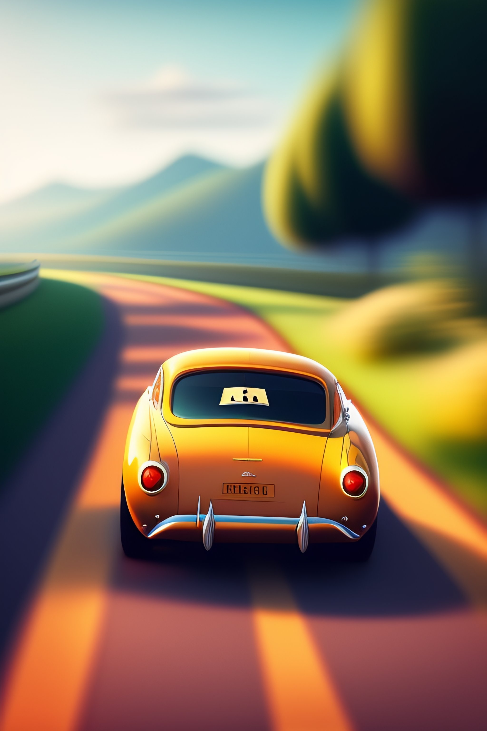 Lexica - Simple cartoonish style car driving down the road