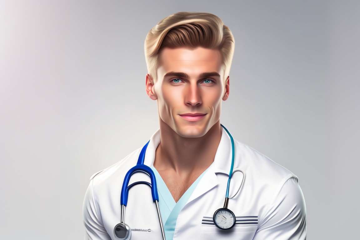 Lexica - Handsome young male doctor in white doctor's uniform is ...