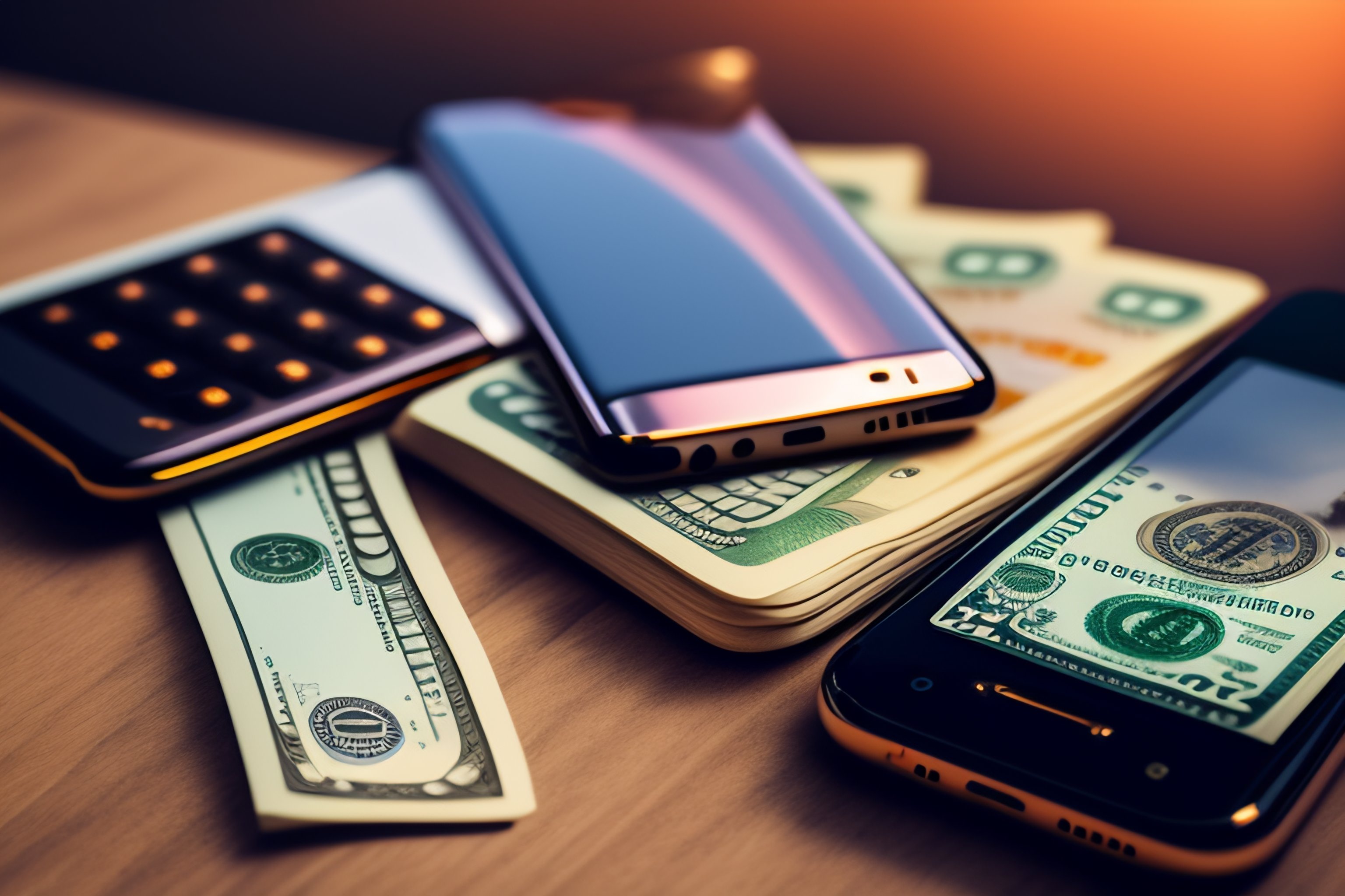 Lexica - Three phones with dollar banknotes on screen