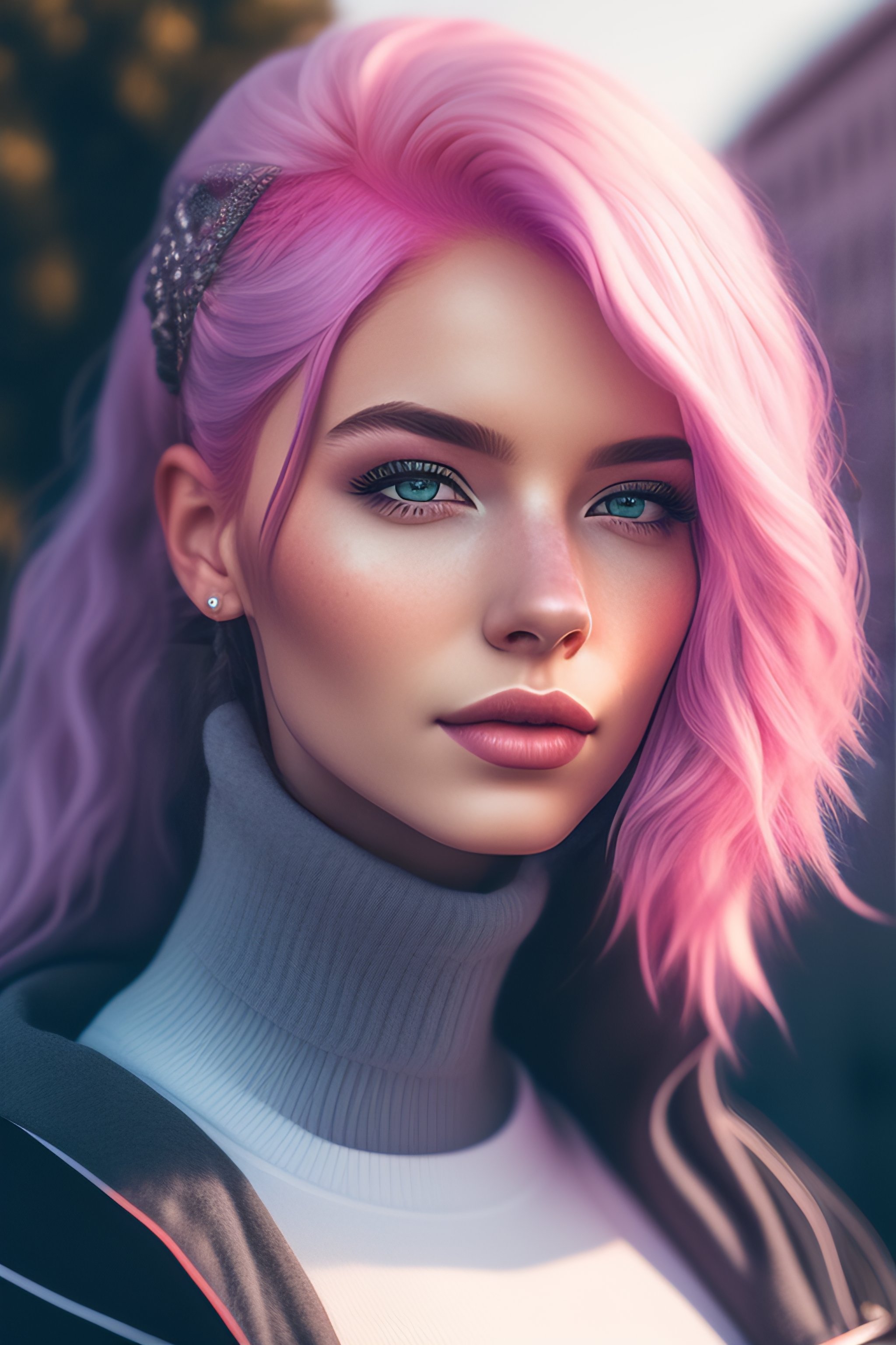 Lexica - Portrait of a girl with pink hair and gray eyes, cinematic ...
