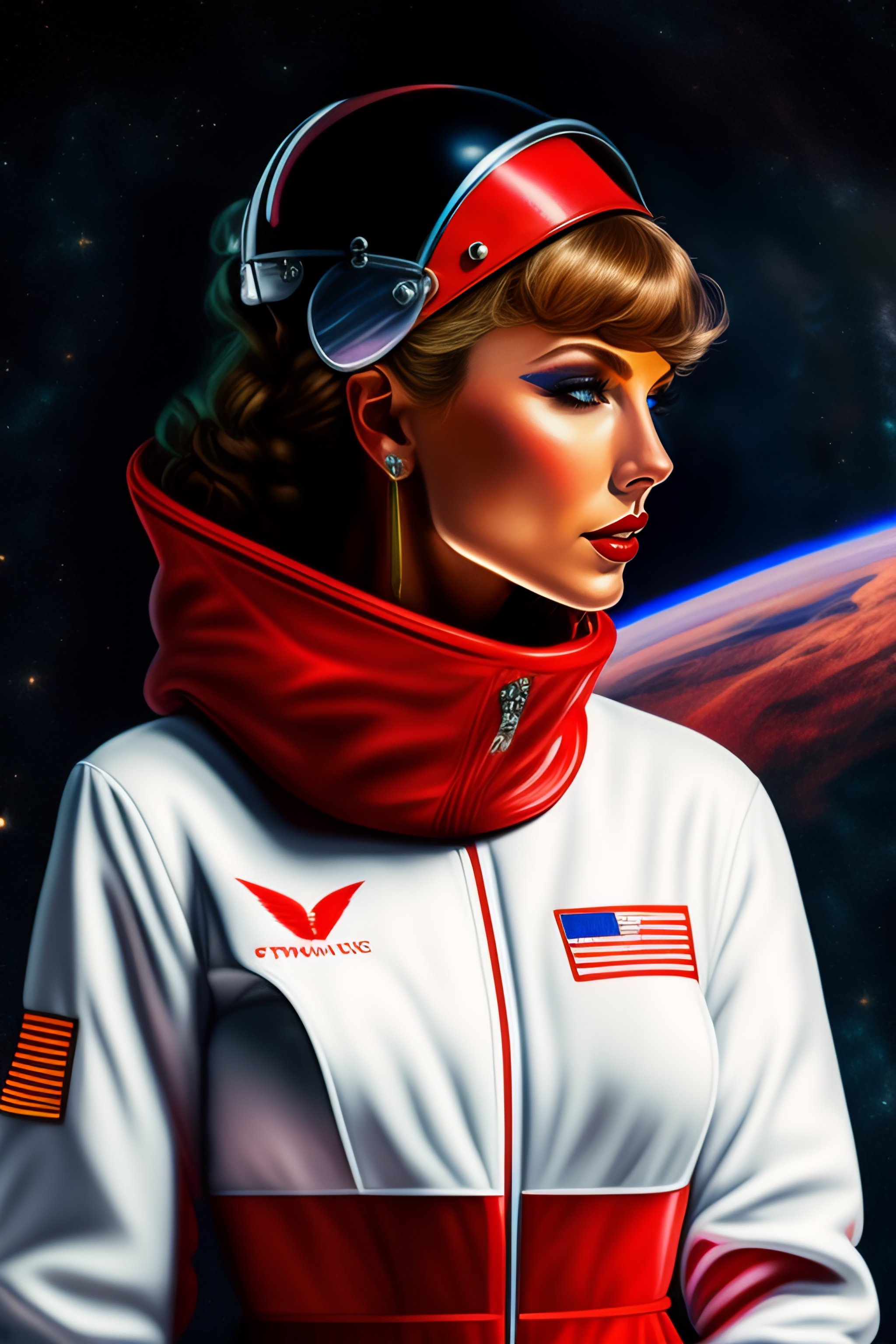 Lexica - Taylor Swift, space captain, Full body view, wearing in red ...